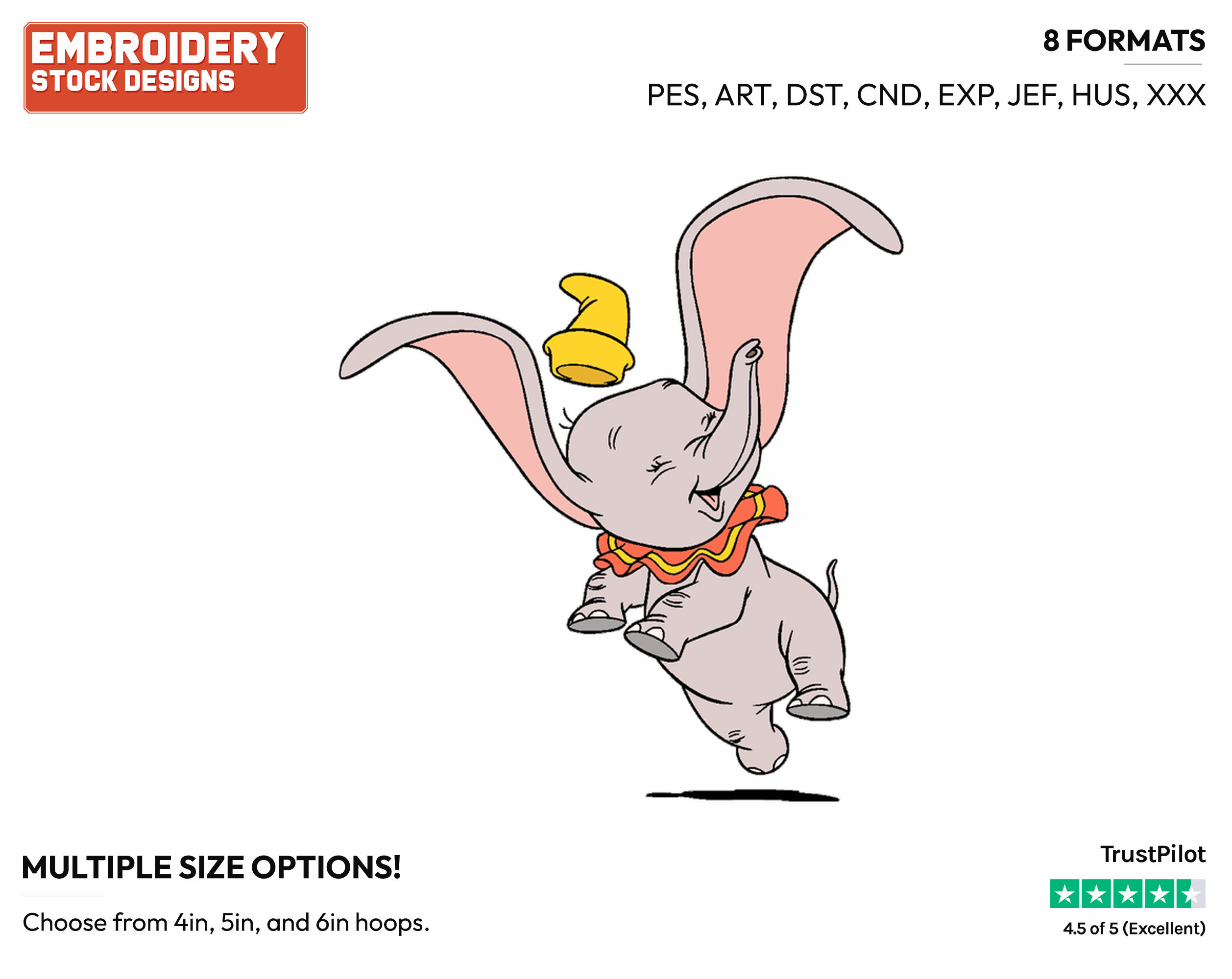 Dumbo Jumping For Joy - Disney's Dumbo - Embroidery Design in 3 sizes ...