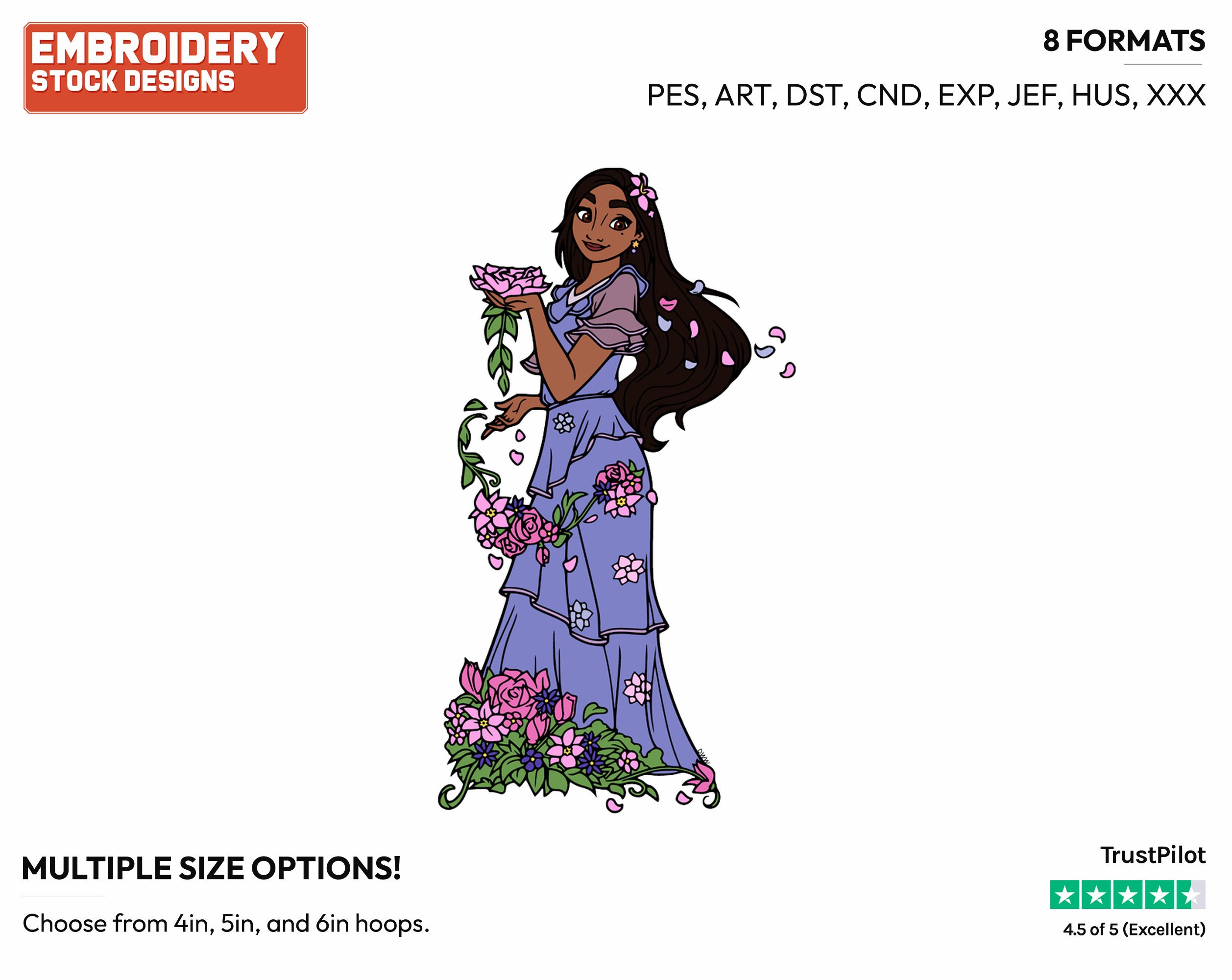 Isabela Madrigal - Disney's Encanto - Embroidery Design in 3 sizes & 8 ...
