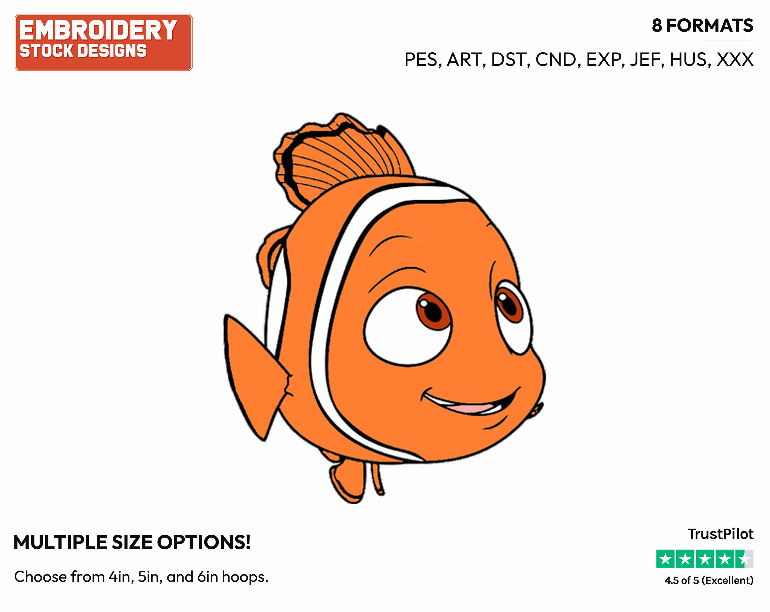 Nemo - Disney's Finding Nemo - Embroidery Design in 3 sizes & 8 formats ...