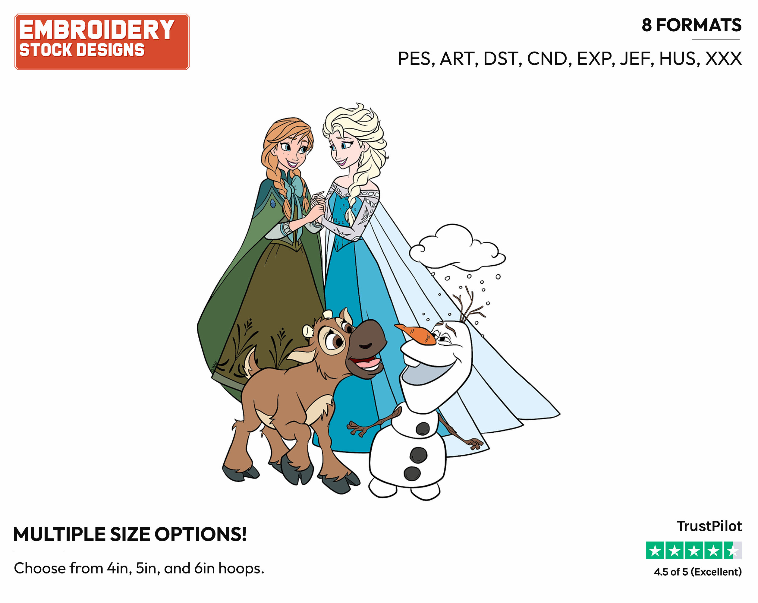 Elsa, Anna, Olaf, Baby Reindeer - Disney's Frozen - Embroidery Design ...