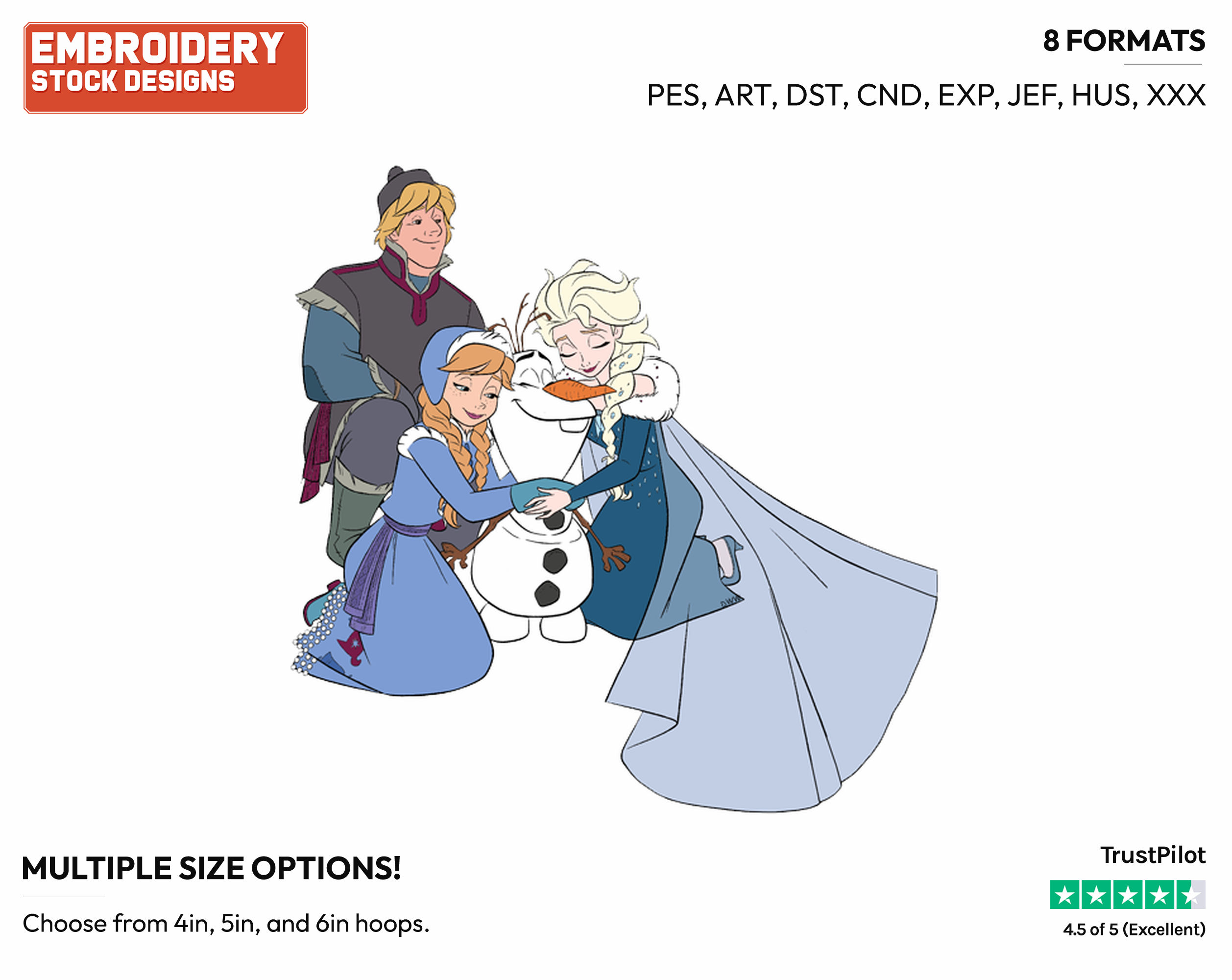 Olaf, Kristoff, Anna, Elsa - Disney's Frozen - Embroidery Design in 3 ...