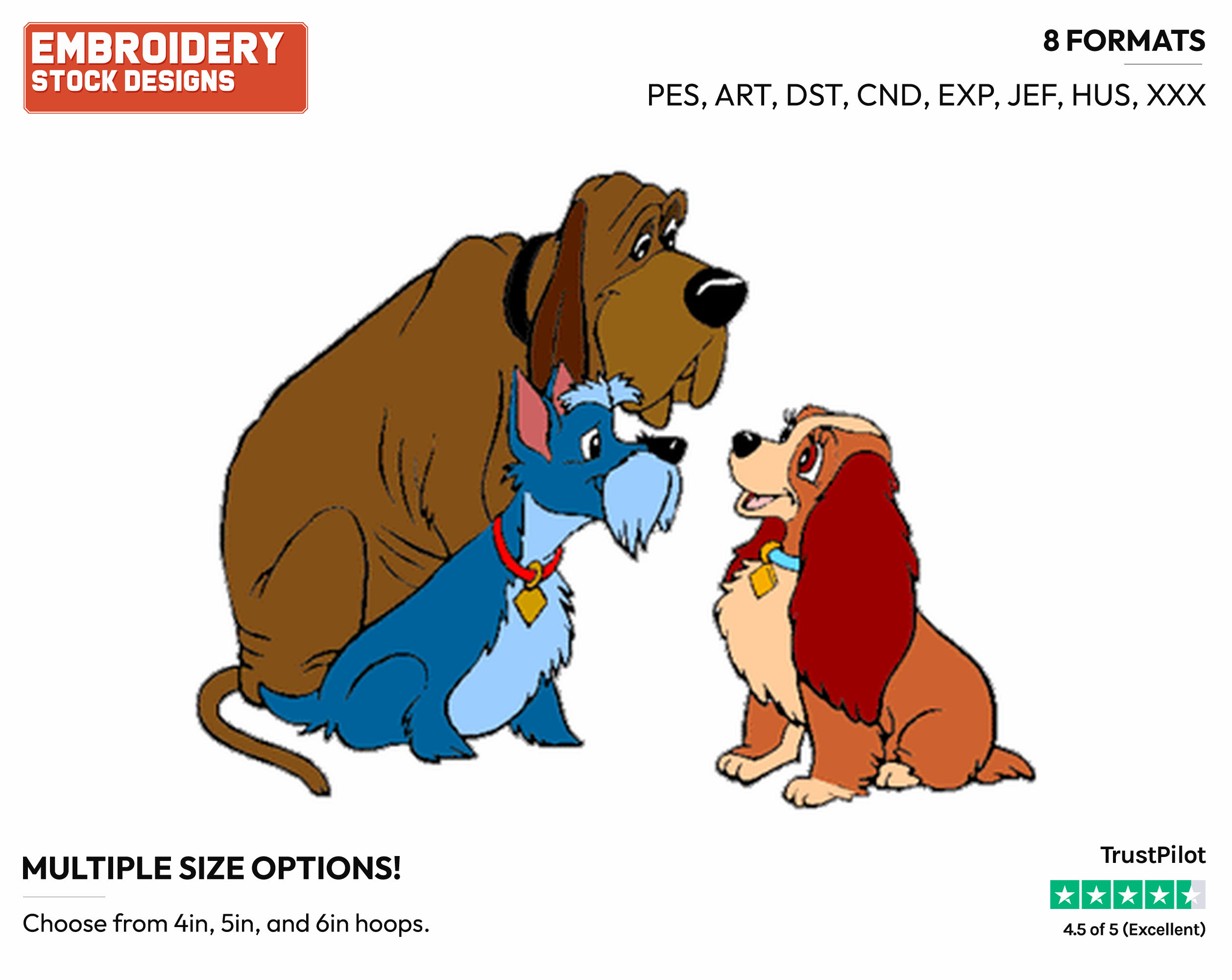 Jock, Trusty, Lady - Disney's Lady and the Tramp - Embroidery Design in ...