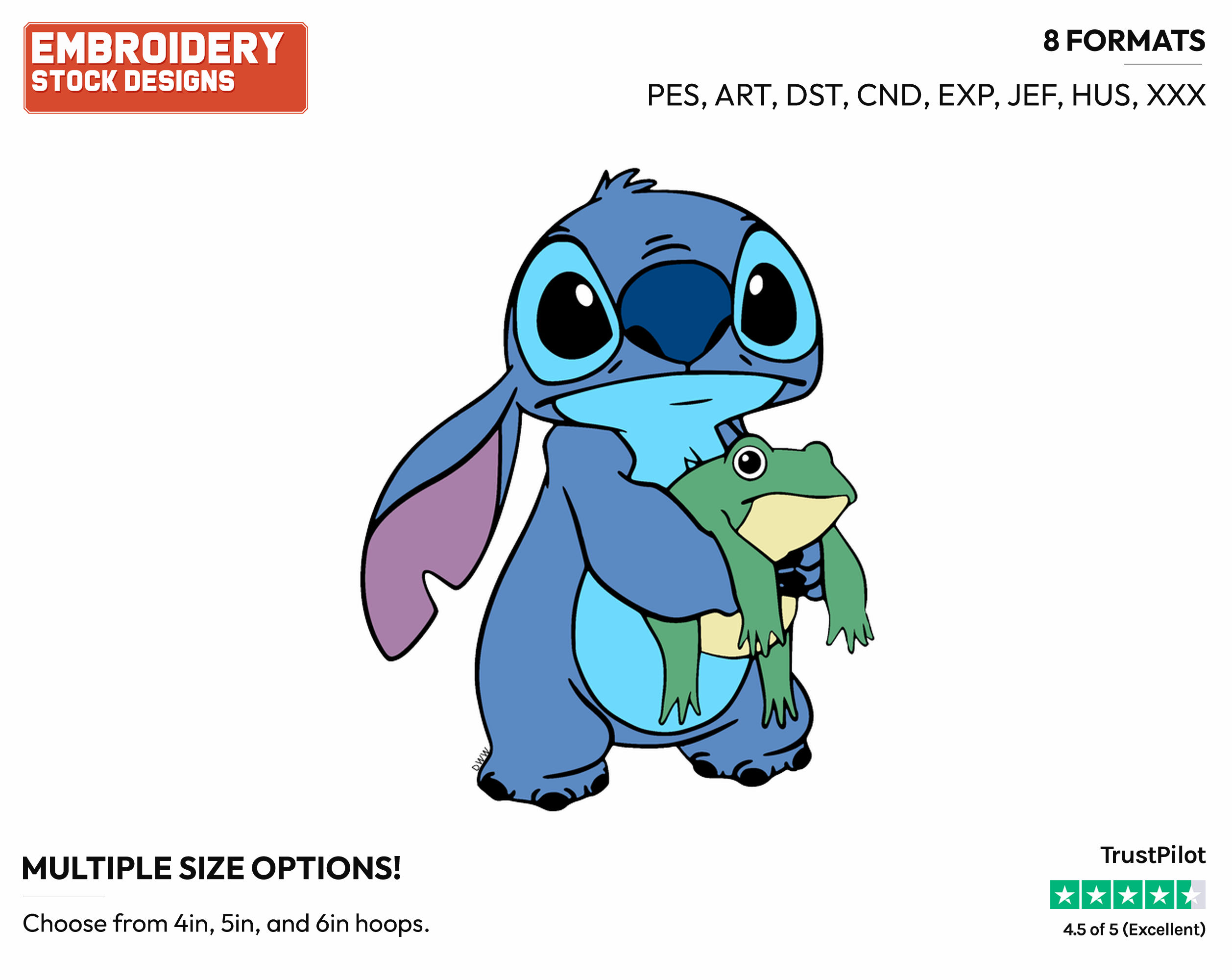 Stitch Holding A Frog - Disney's Lilo & Stitch - Embroidery Design in 3 ...