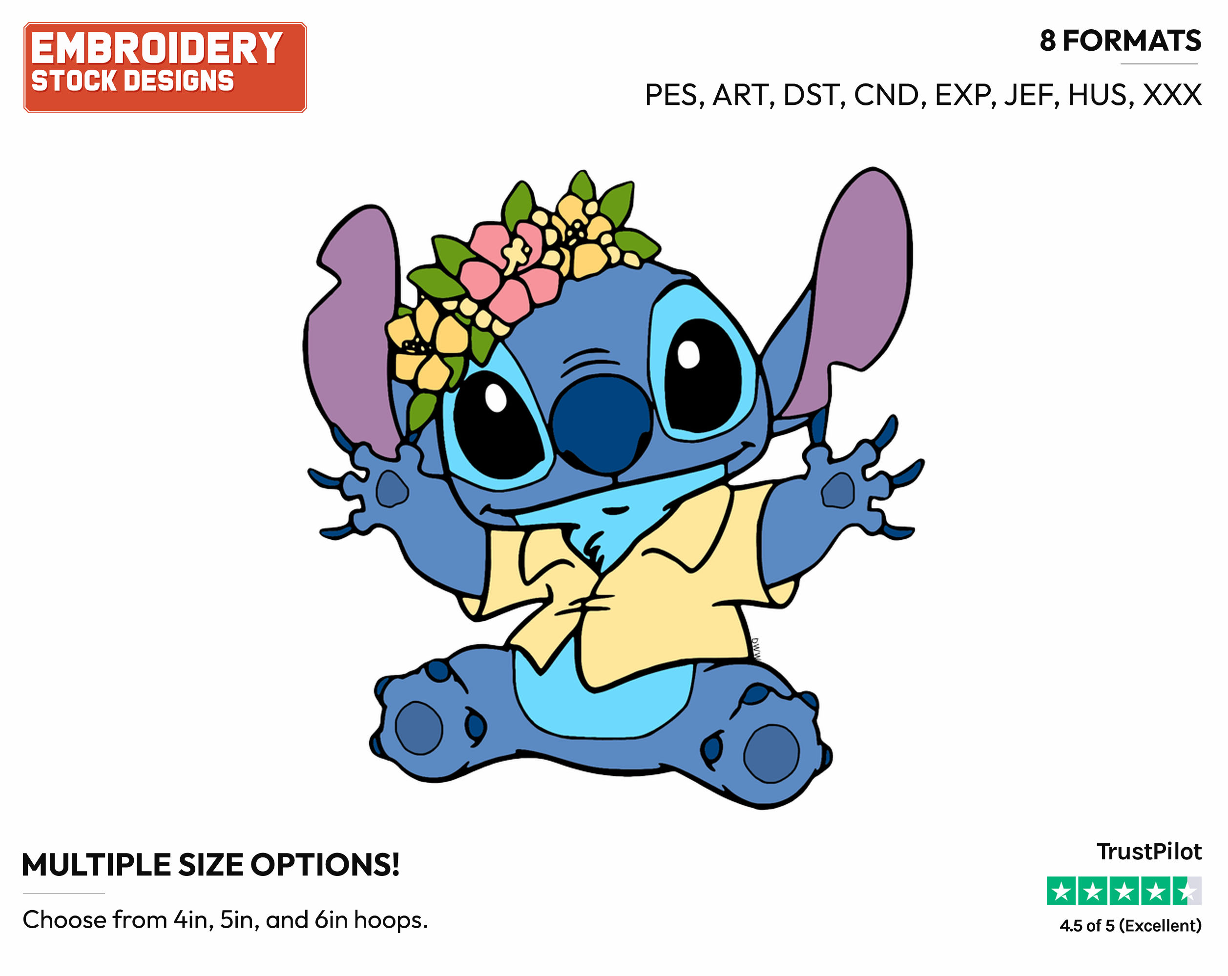 Stitch - Disney's Lilo & Stitch - Embroidery Design in 3 sizes & 8 ...
