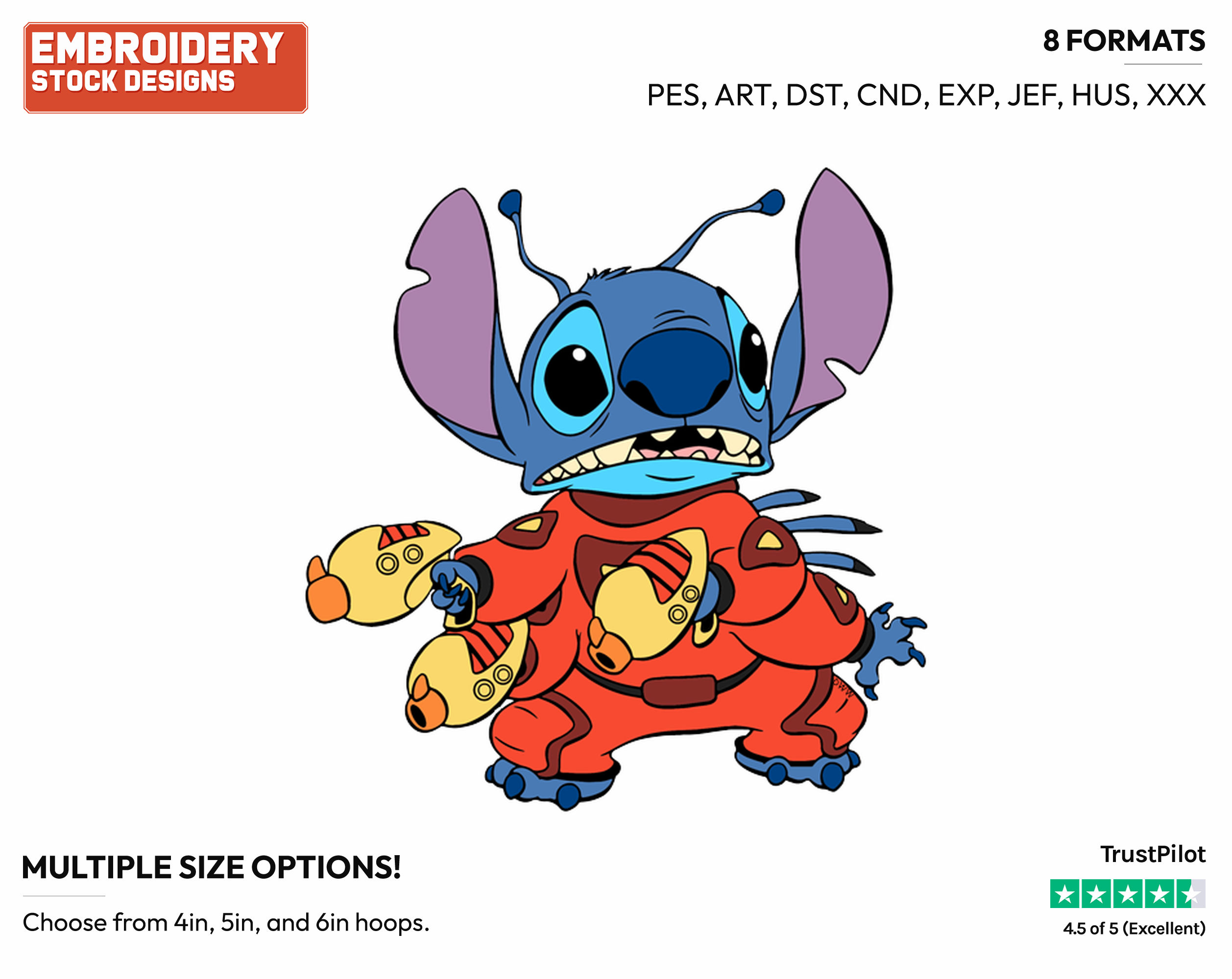 Stitch In Uniform With Guns - Disney's Lilo & Stitch - Embroidery ...