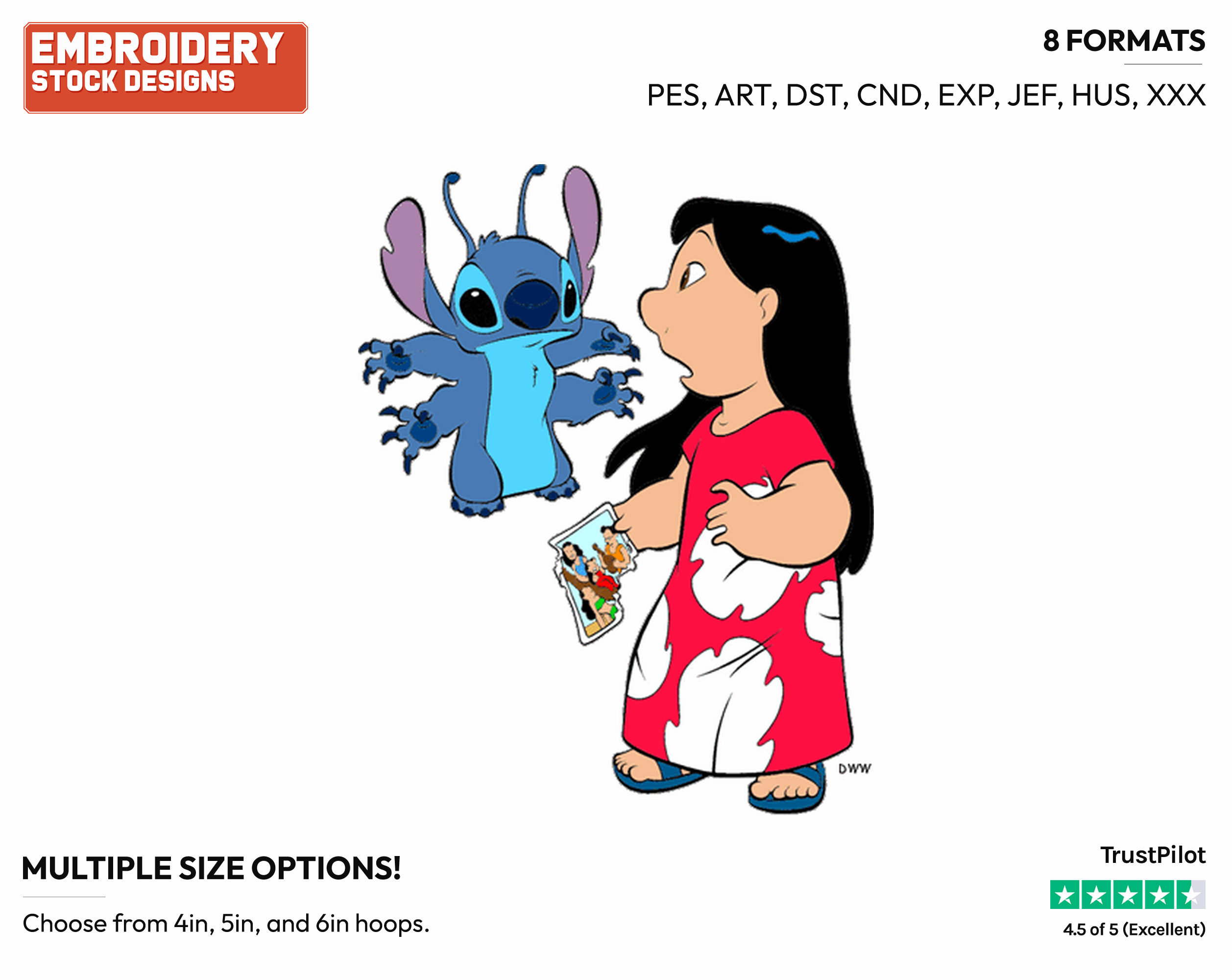 Lilo, Stitch - Disney's Lilo & Stitch - Embroidery Design in 3 sizes ...
