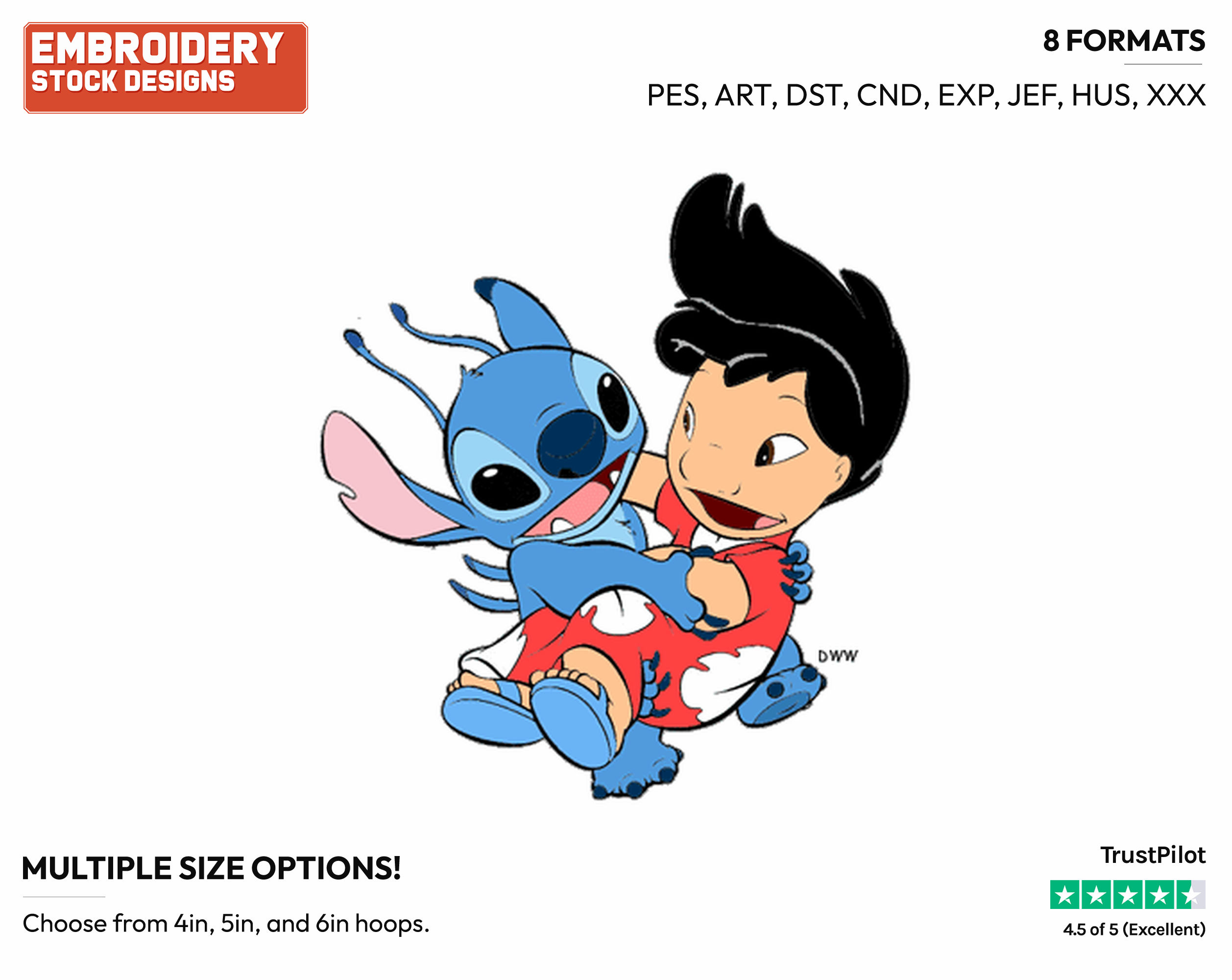 Lilo, Stitch - Disney's Lilo & Stitch - Embroidery Design in 3 sizes ...