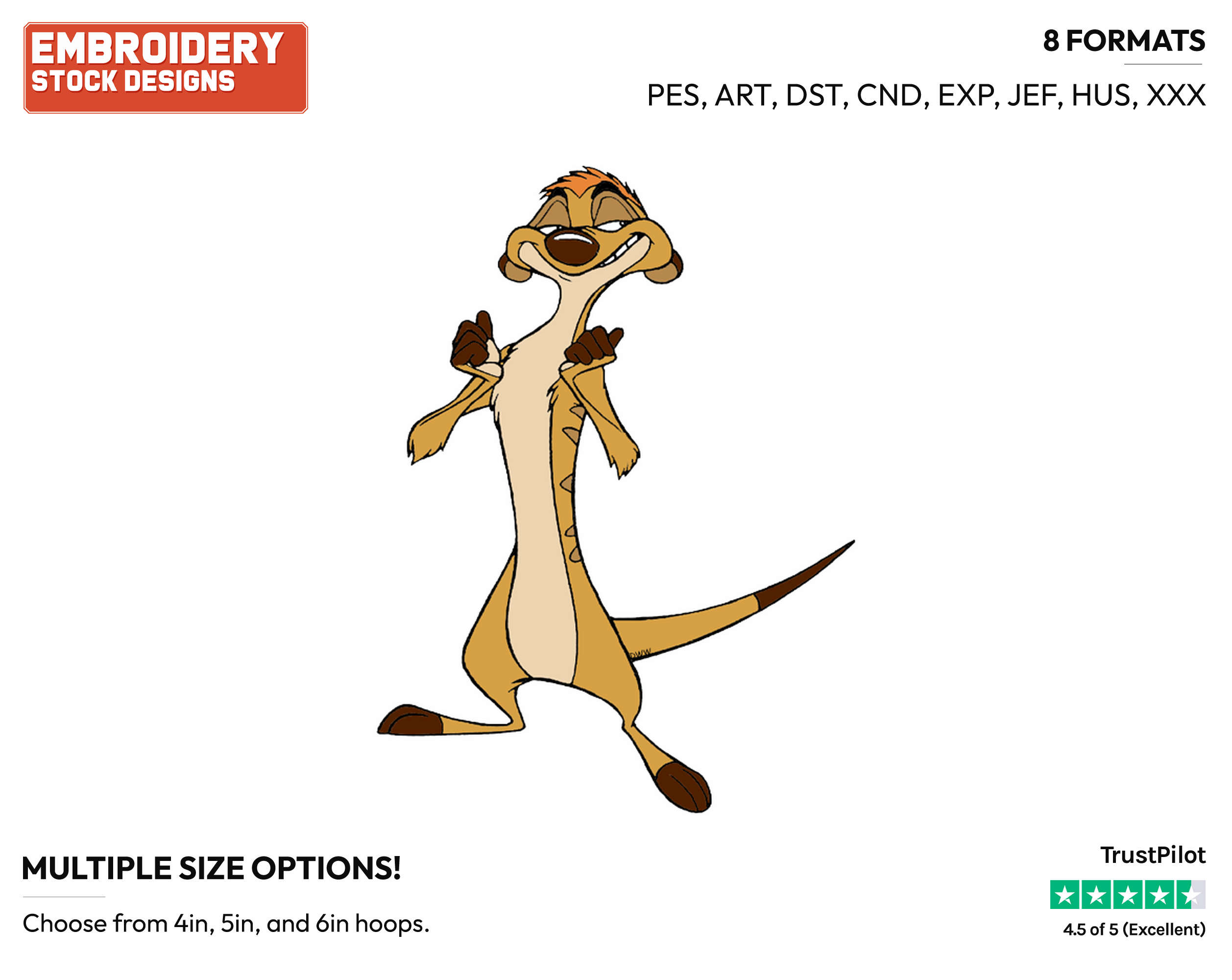 Timon - Disney's The Lion King - Embroidery Design in 3 sizes & 8 ...