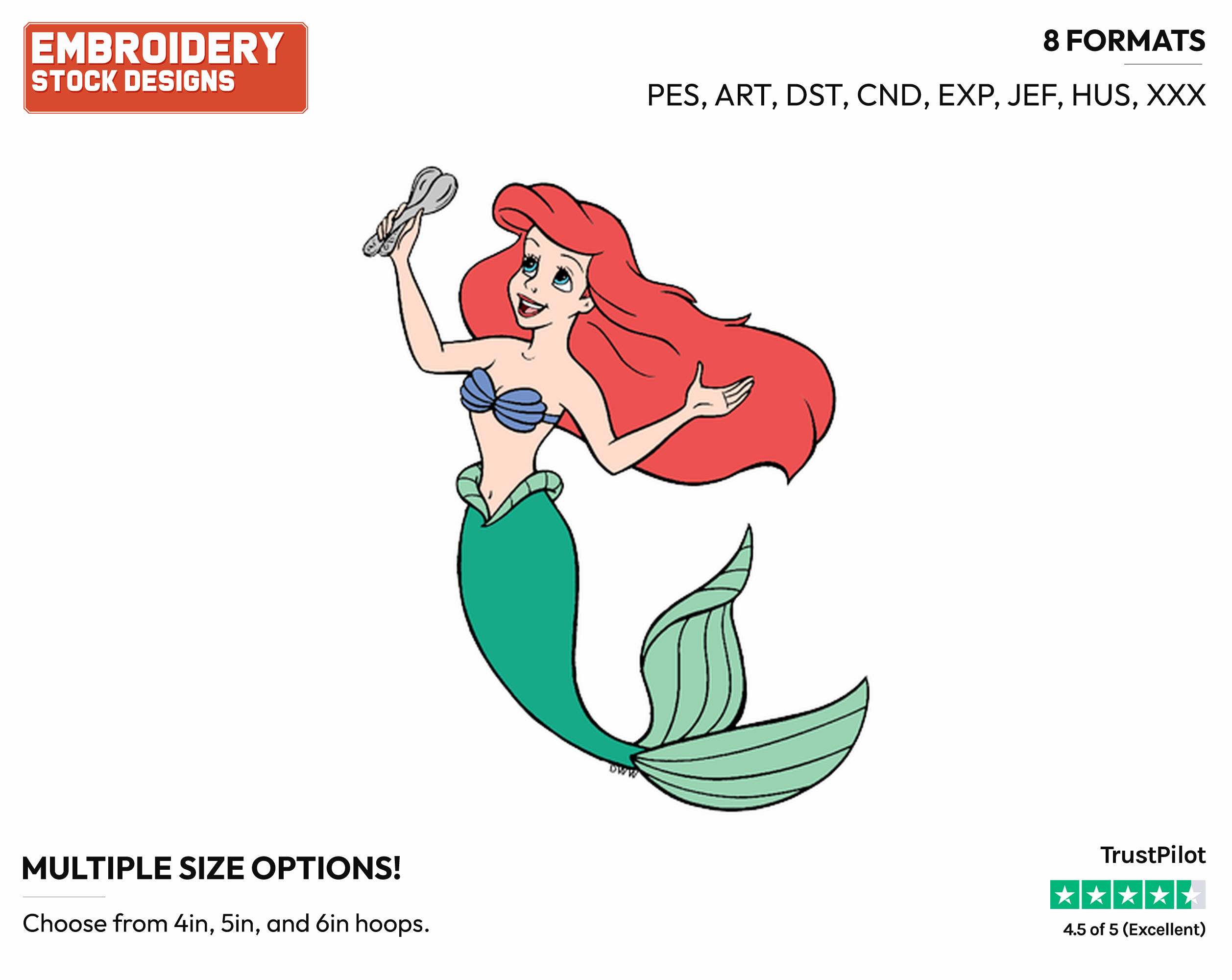 Ariel Holding Spoons - Disney's The Little Mermaid - Embroidery Design ...