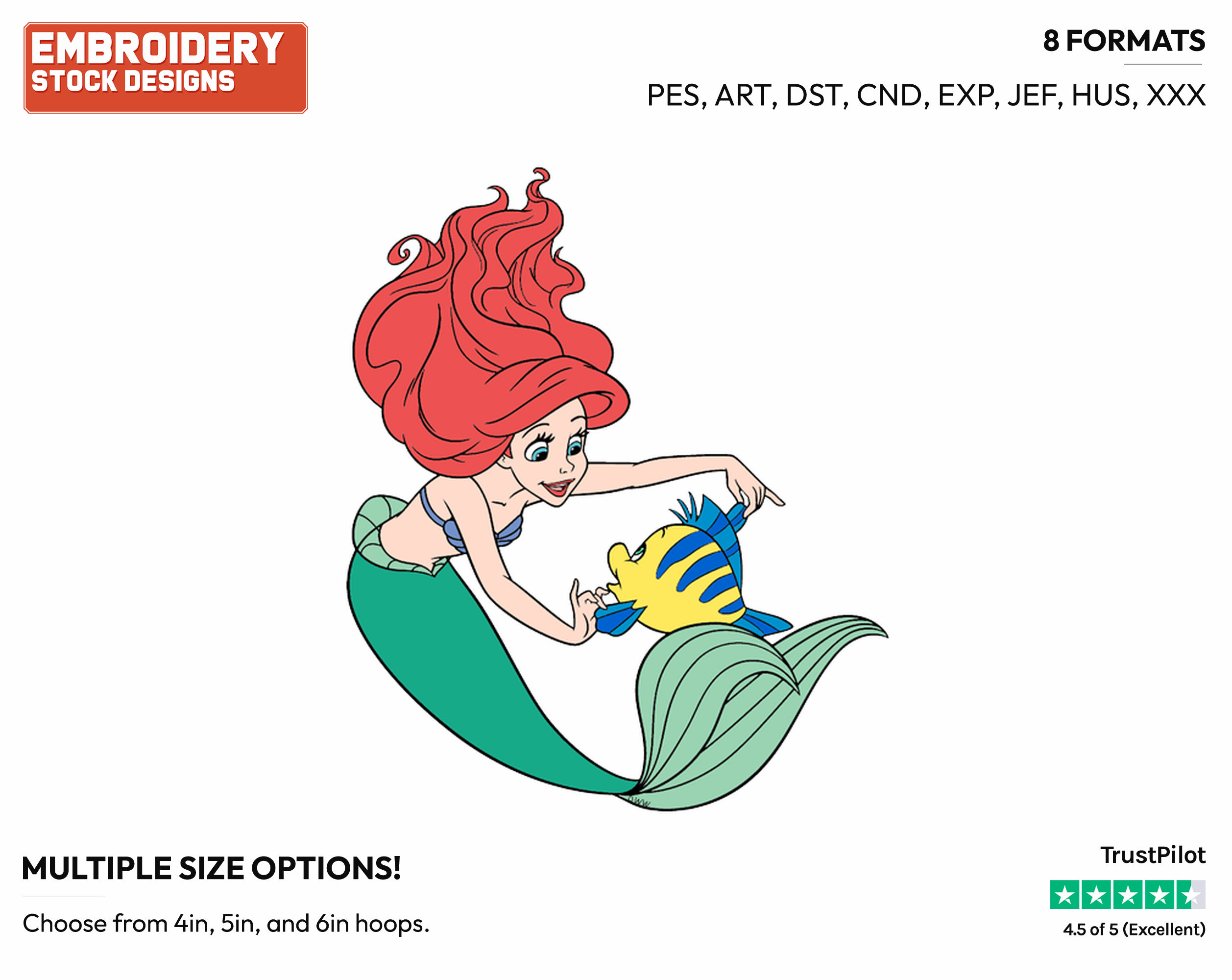 Ariel, Flounder Dancing - Disney's The Little Mermaid - Embroidery ...