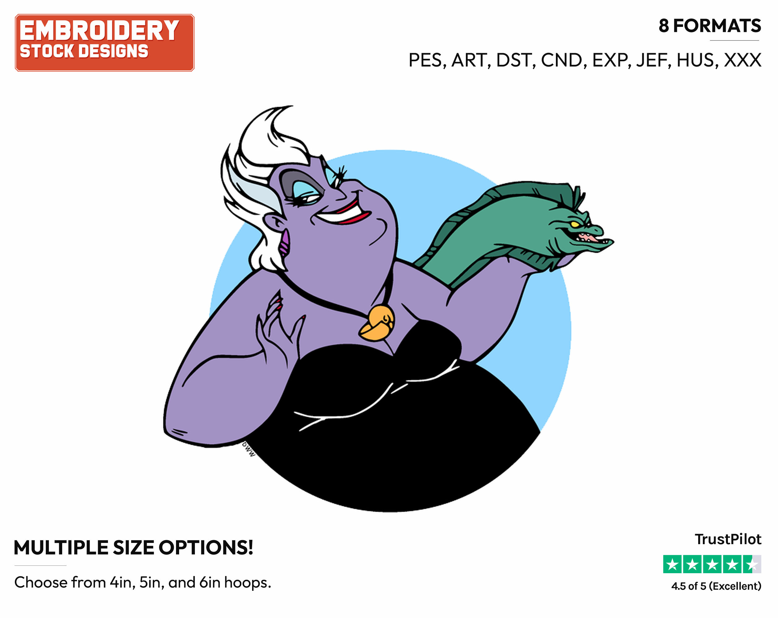 Ursula, Eel - Disney's The Little Mermaid - Embroidery Design in 3 ...