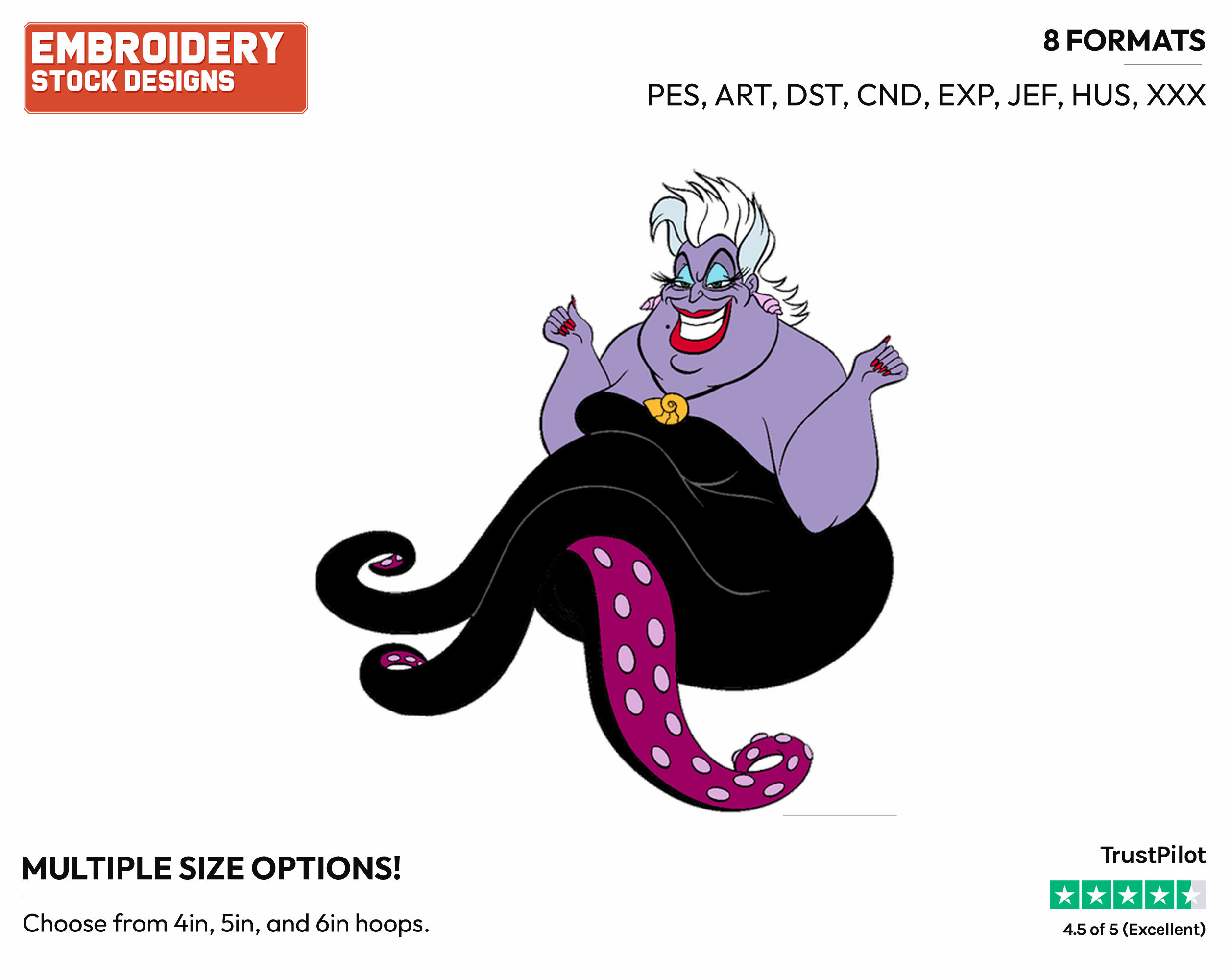 Ursula - Disney's The Little Mermaid - Embroidery Design in 3 sizes & 8 ...