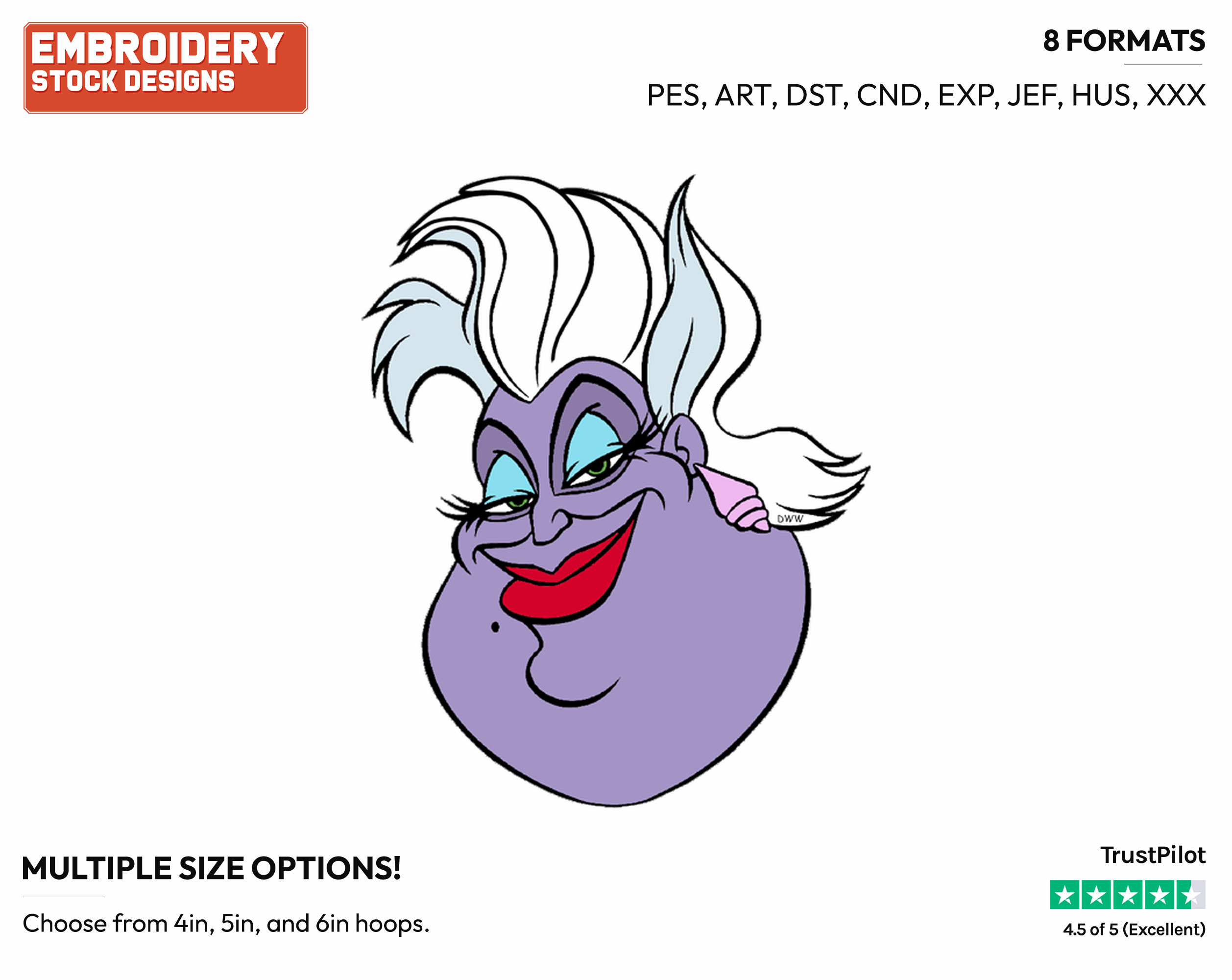 Ursula's Face - Disney's The Little Mermaid - Embroidery Design in 3 ...