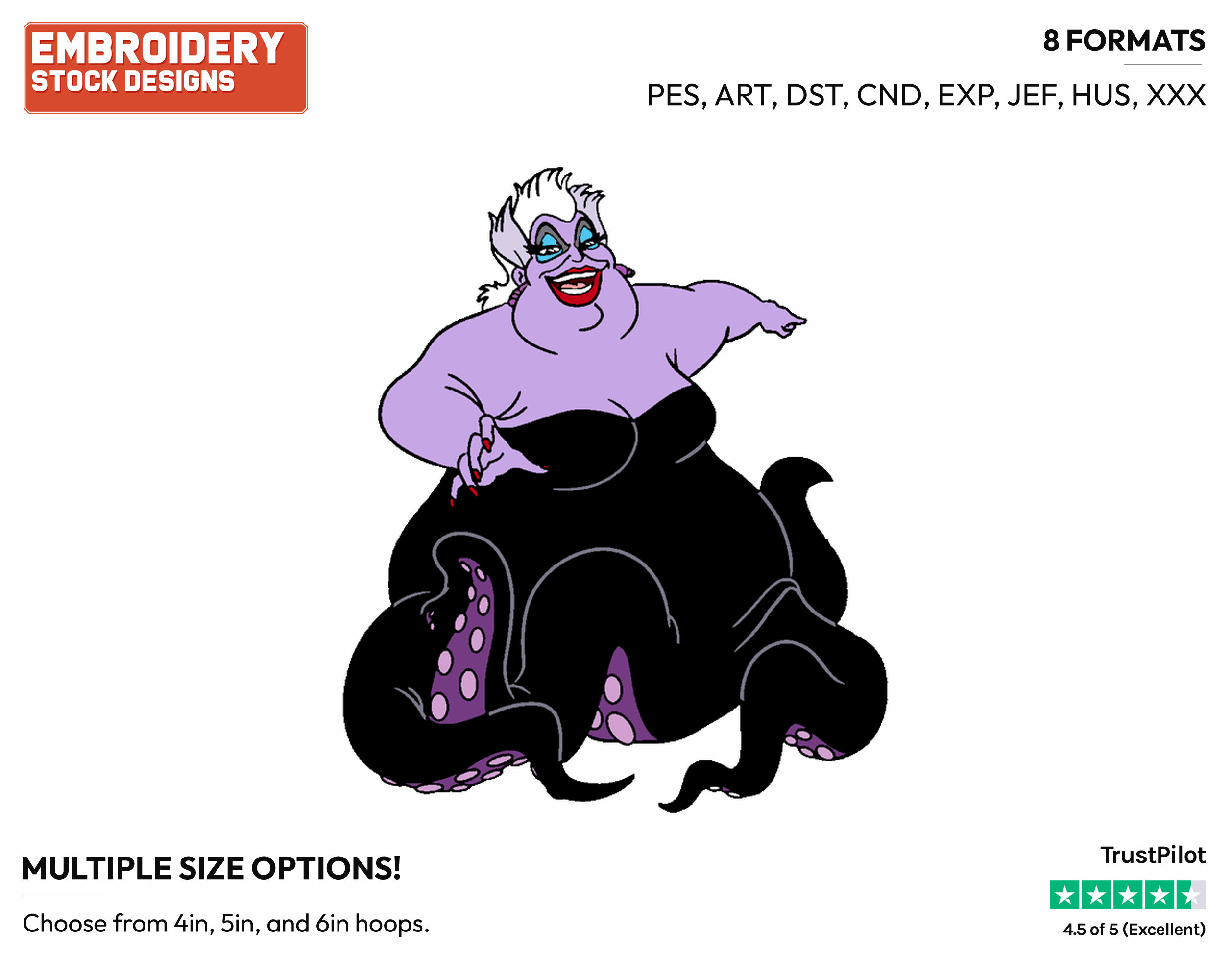 Ursula - Disney's The Little Mermaid - Embroidery Design in 3 sizes & 8 ...