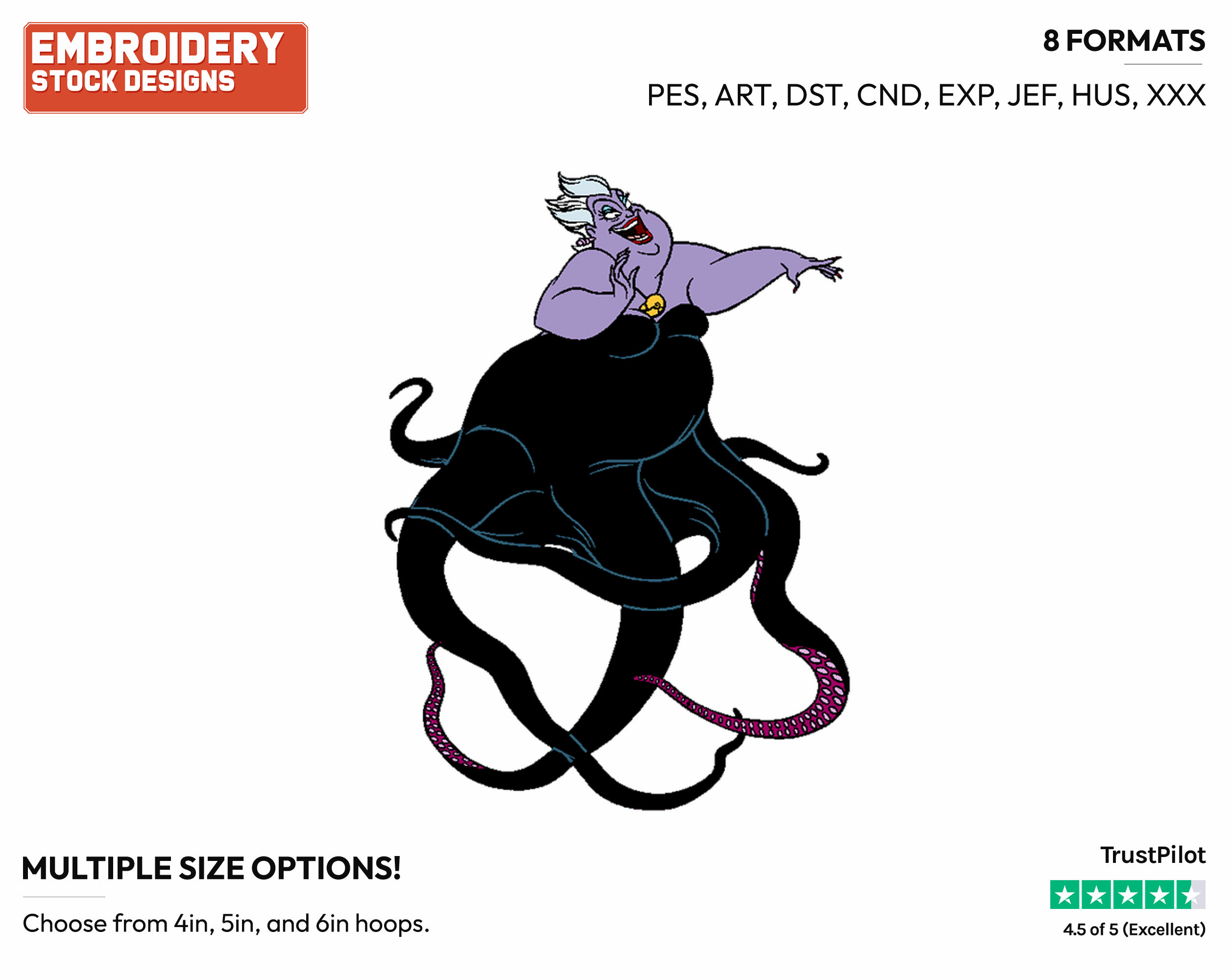 Ursula - Disney's The Little Mermaid - Embroidery Design in 3 sizes & 8 ...