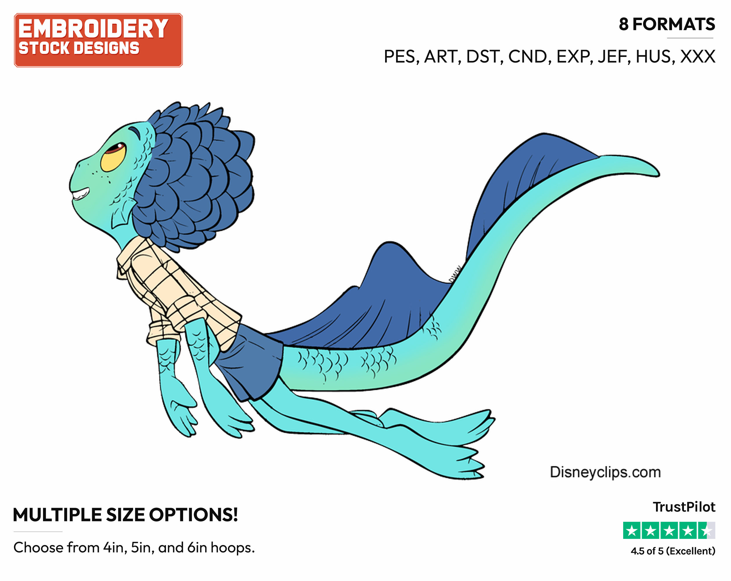 Luca As A Sea Monster - Side View - Disney's Luca - Embroidery Design ...