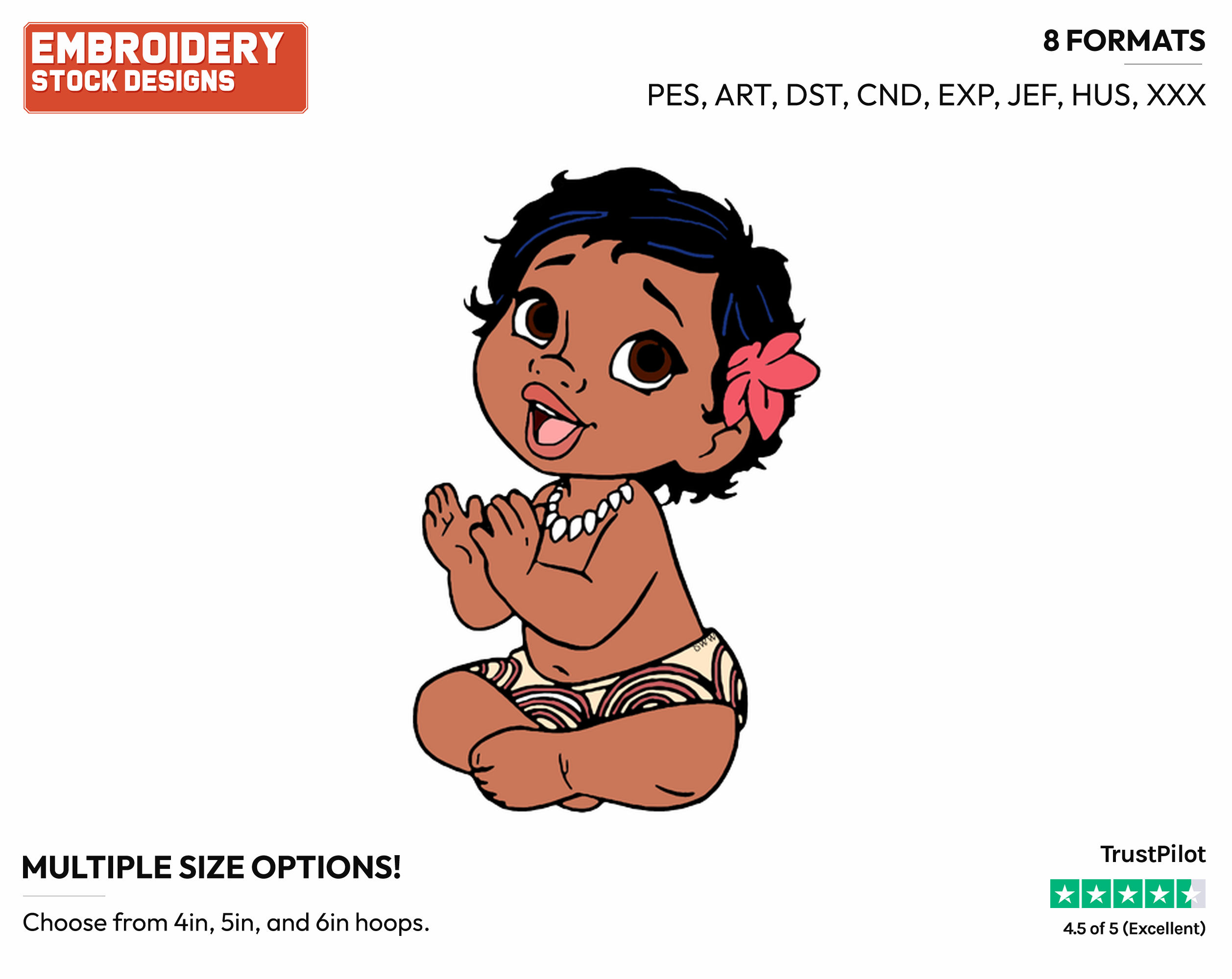 Toddler Moana - Disney's Moana - Embroidery Design in 3 sizes & 8 ...