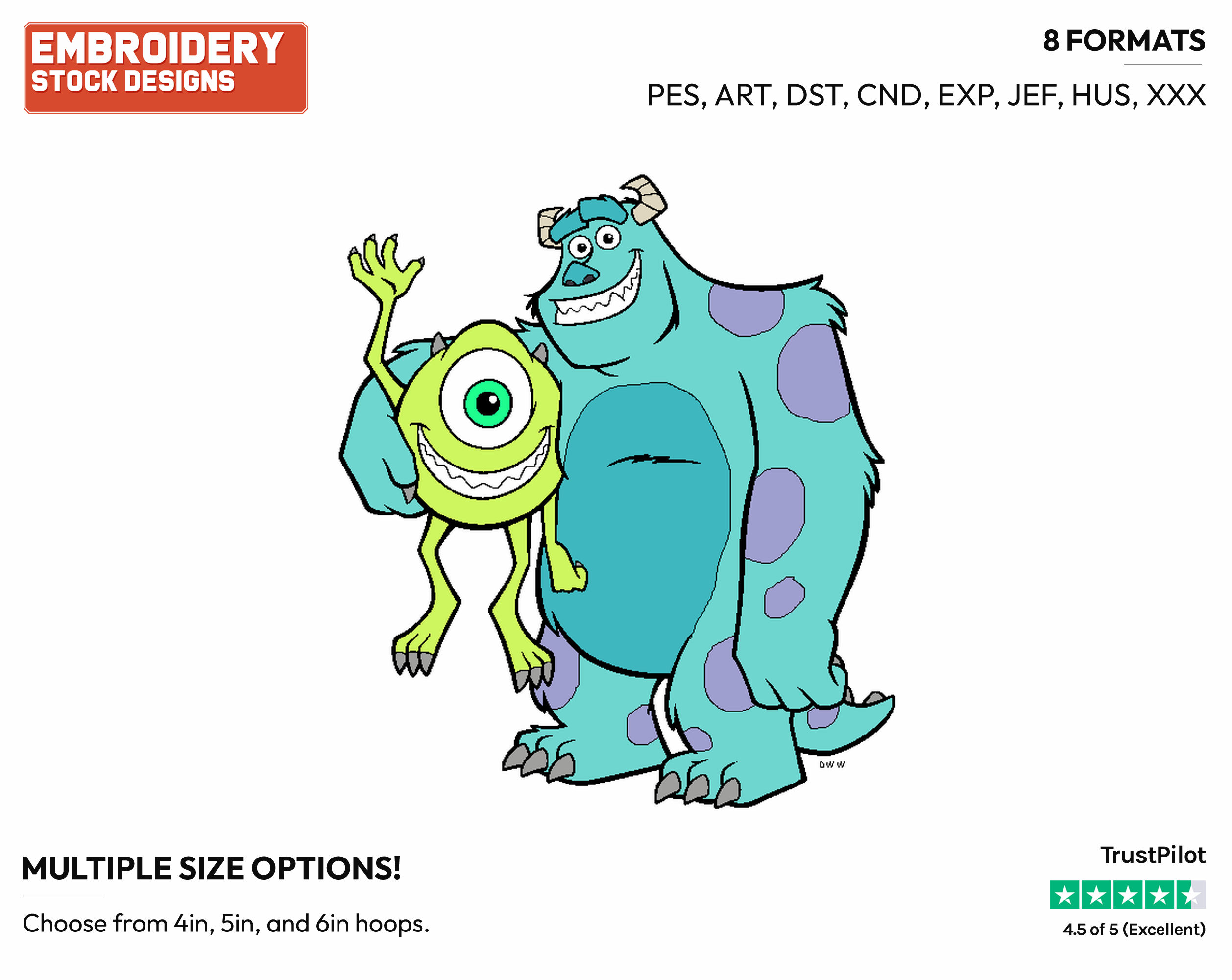 Mike, Sulley - Disney's Monsters Inc. - Embroidery Design in 3 sizes ...