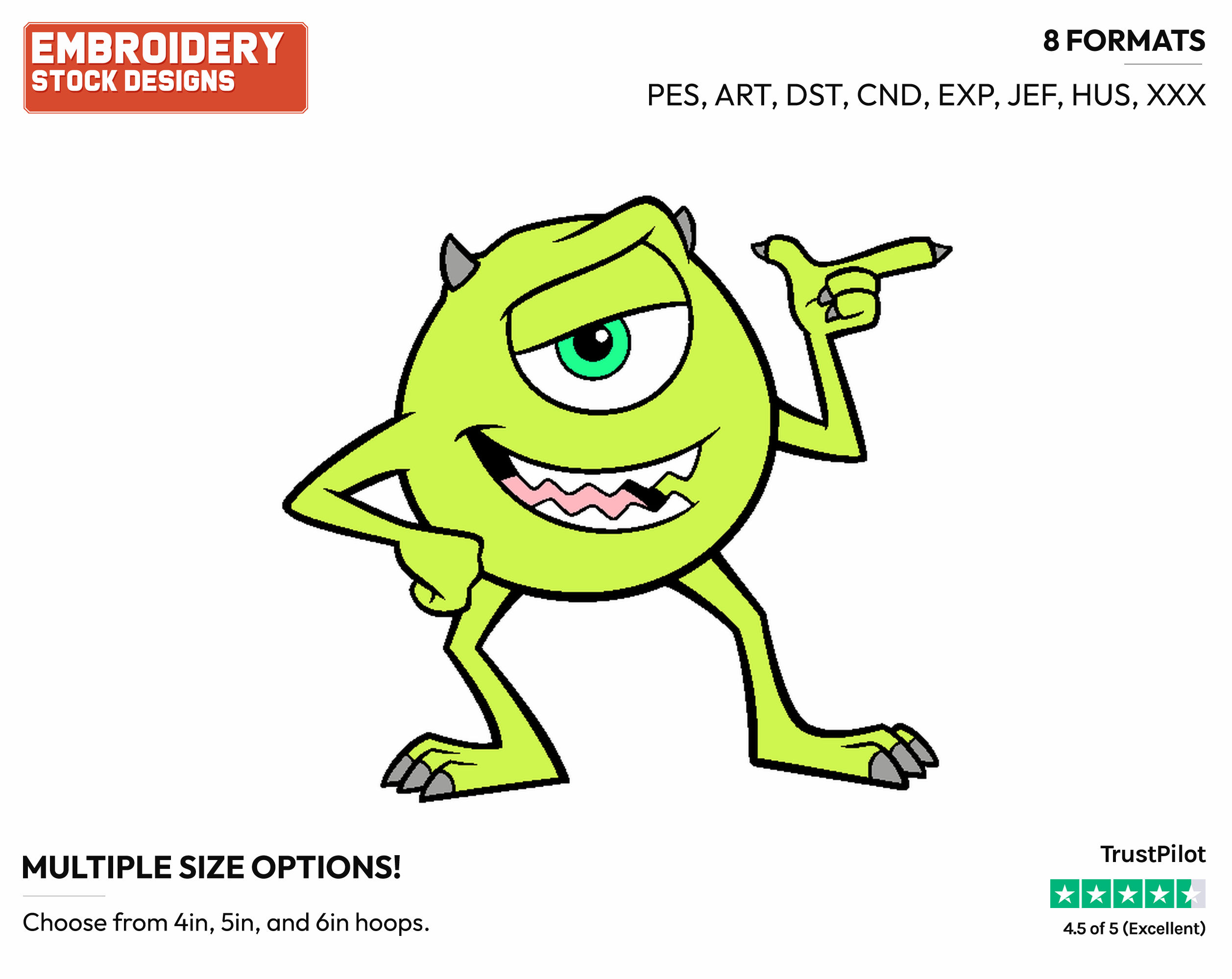 Mike Wazowski - Disney's Monsters Inc. - Embroidery Design in 3 sizes ...