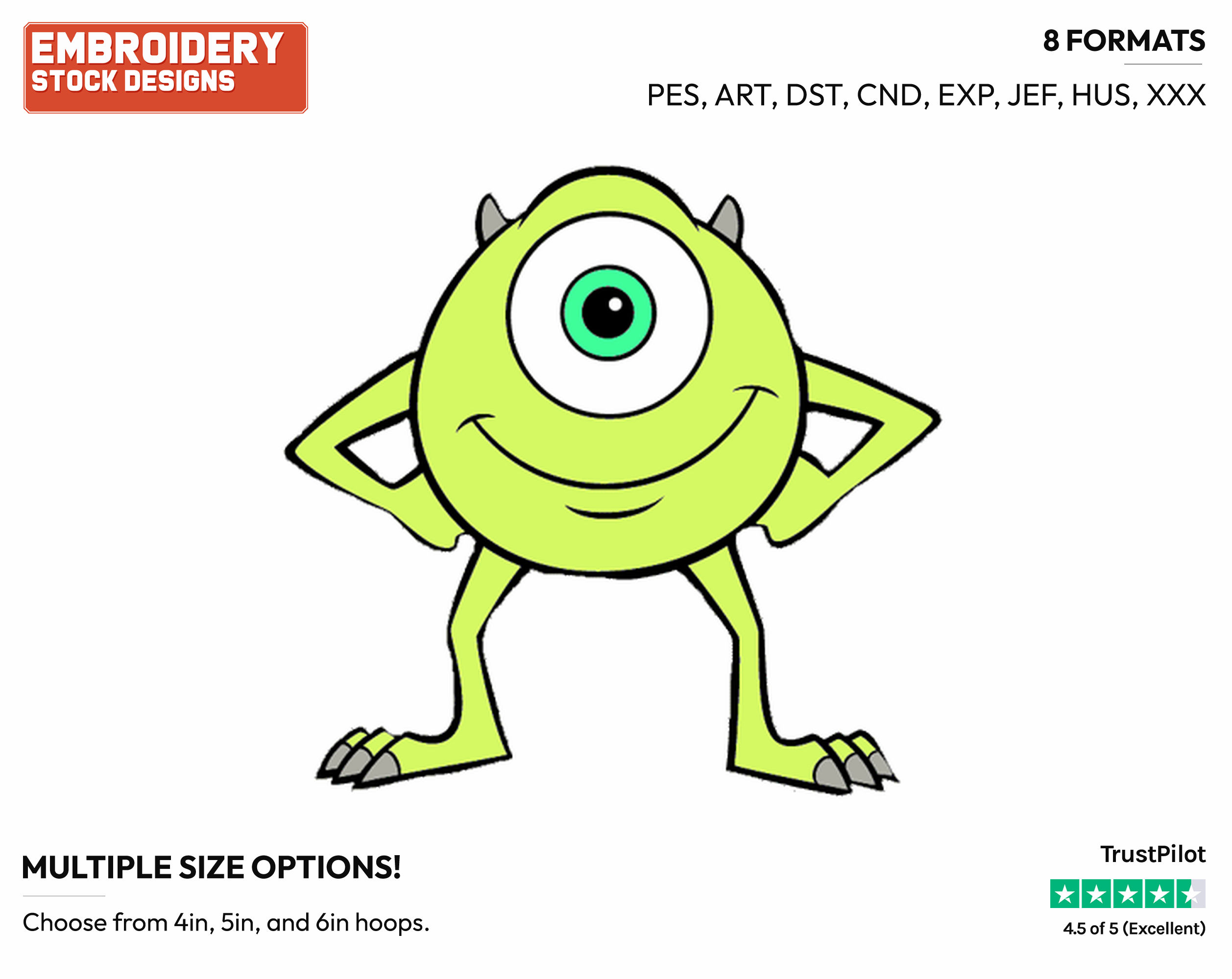 Mike Wazowski - Disney's Monsters Inc. - Embroidery Design in 3 sizes ...