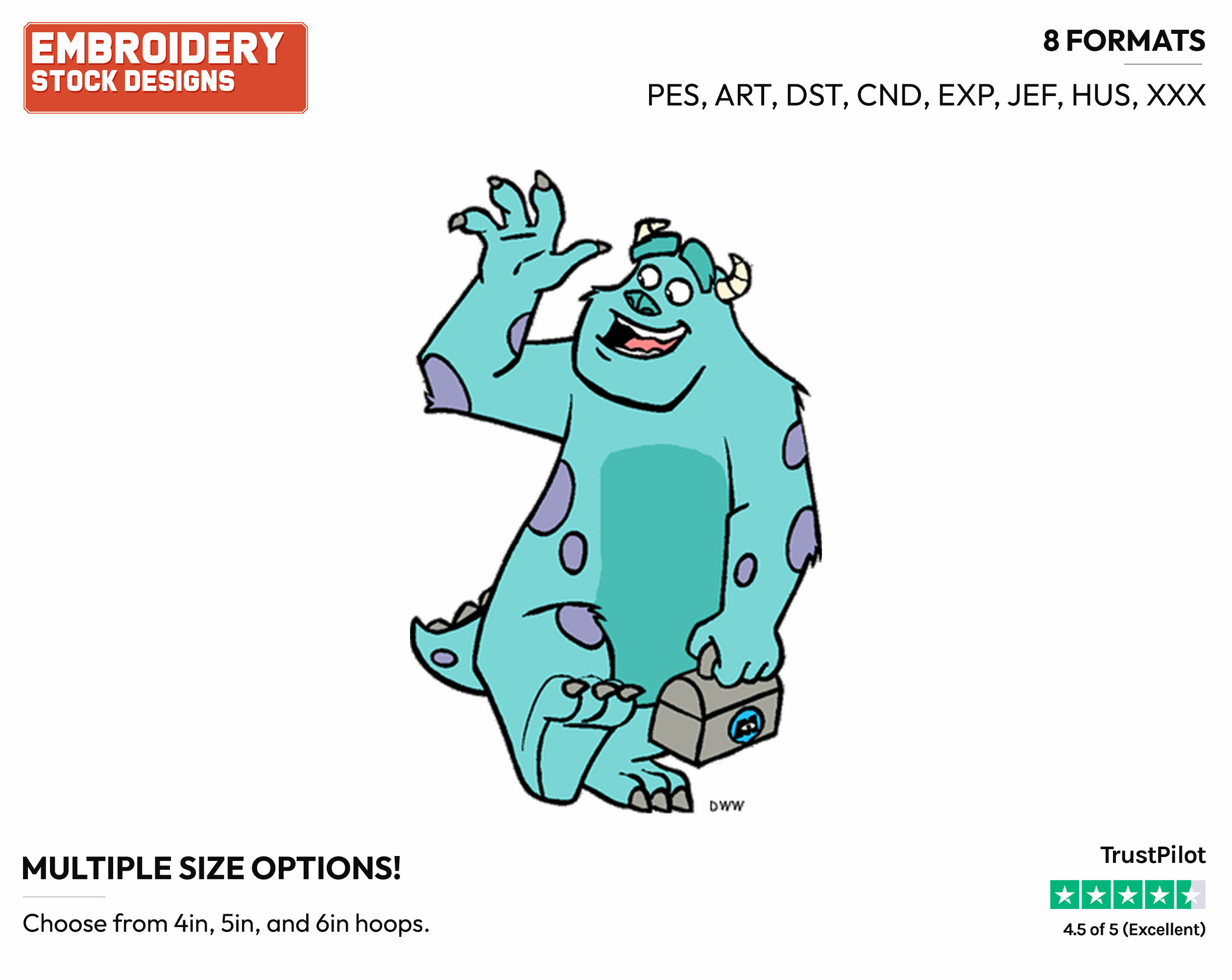 Sulley Waving - Disney's Monsters Inc. - Embroidery Design in 3 sizes ...