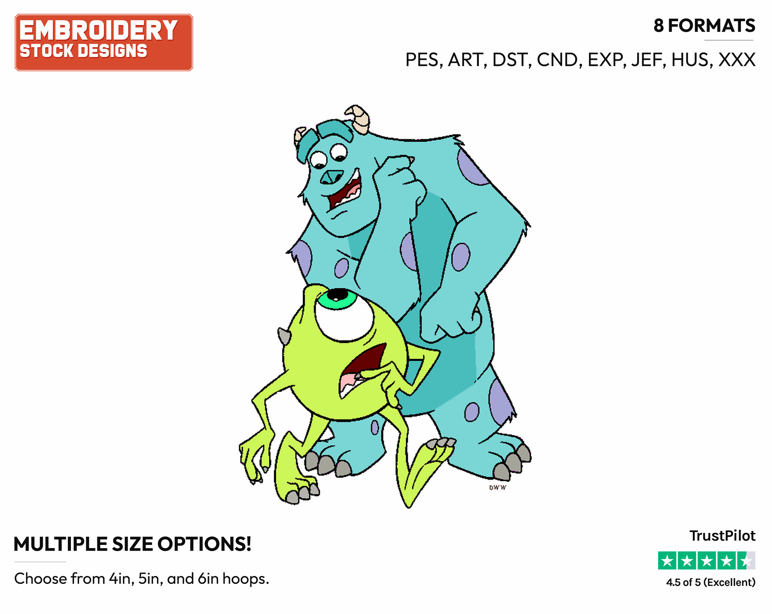 Mike, Sulley - Disney's Monsters Inc. - Embroidery Design in 3 sizes ...
