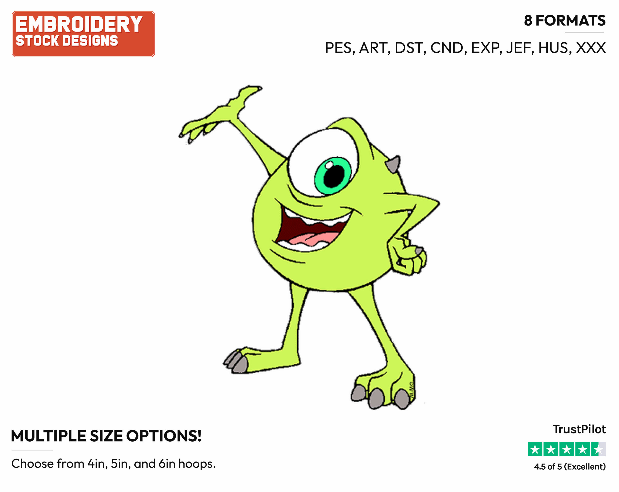 Mike Wazowski - Disney's Monsters Inc. - Embroidery Design in 3 sizes ...