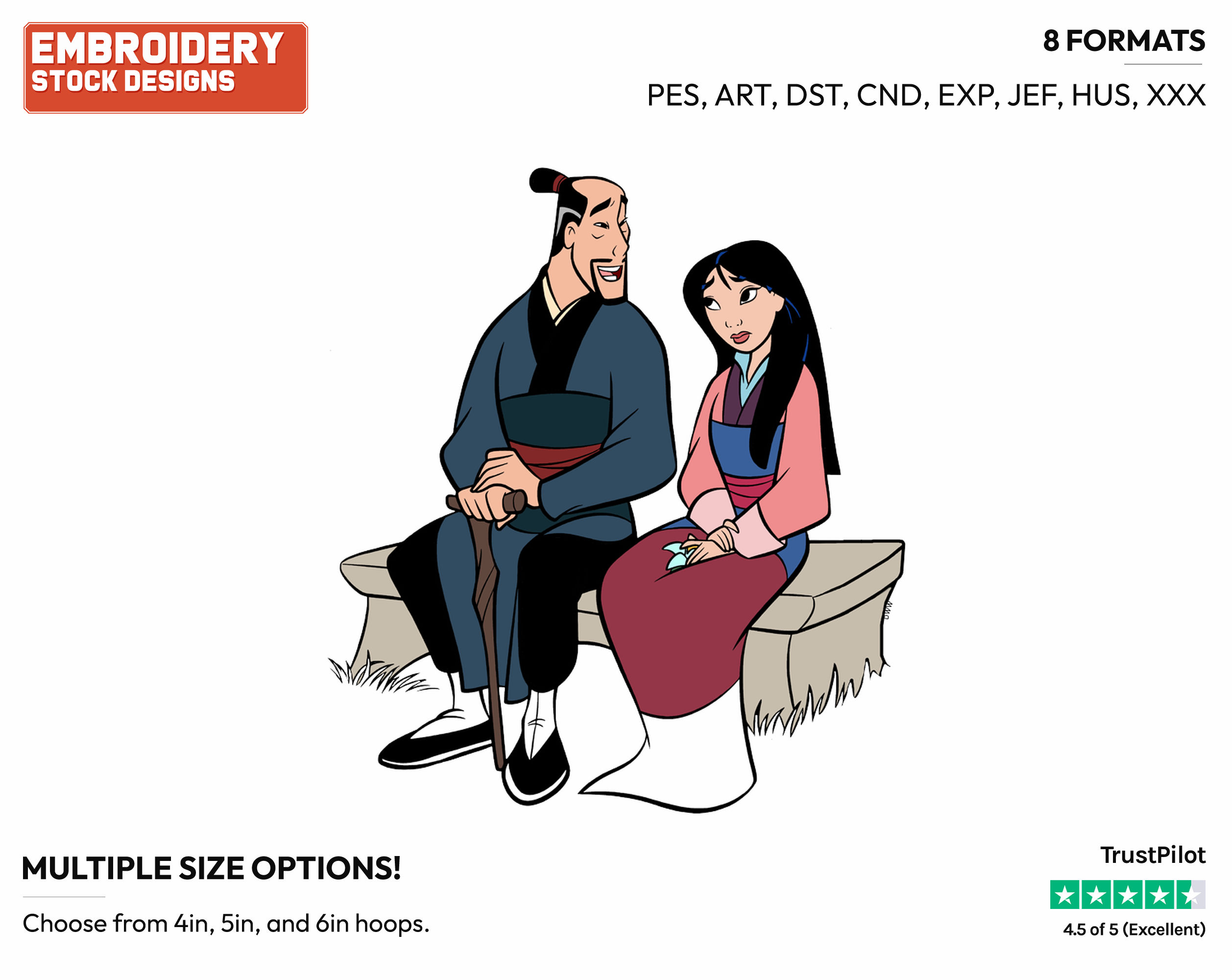 Mulan, Fa Zhou Sitting Side By Side - Disney's Mulan - Embroidery ...