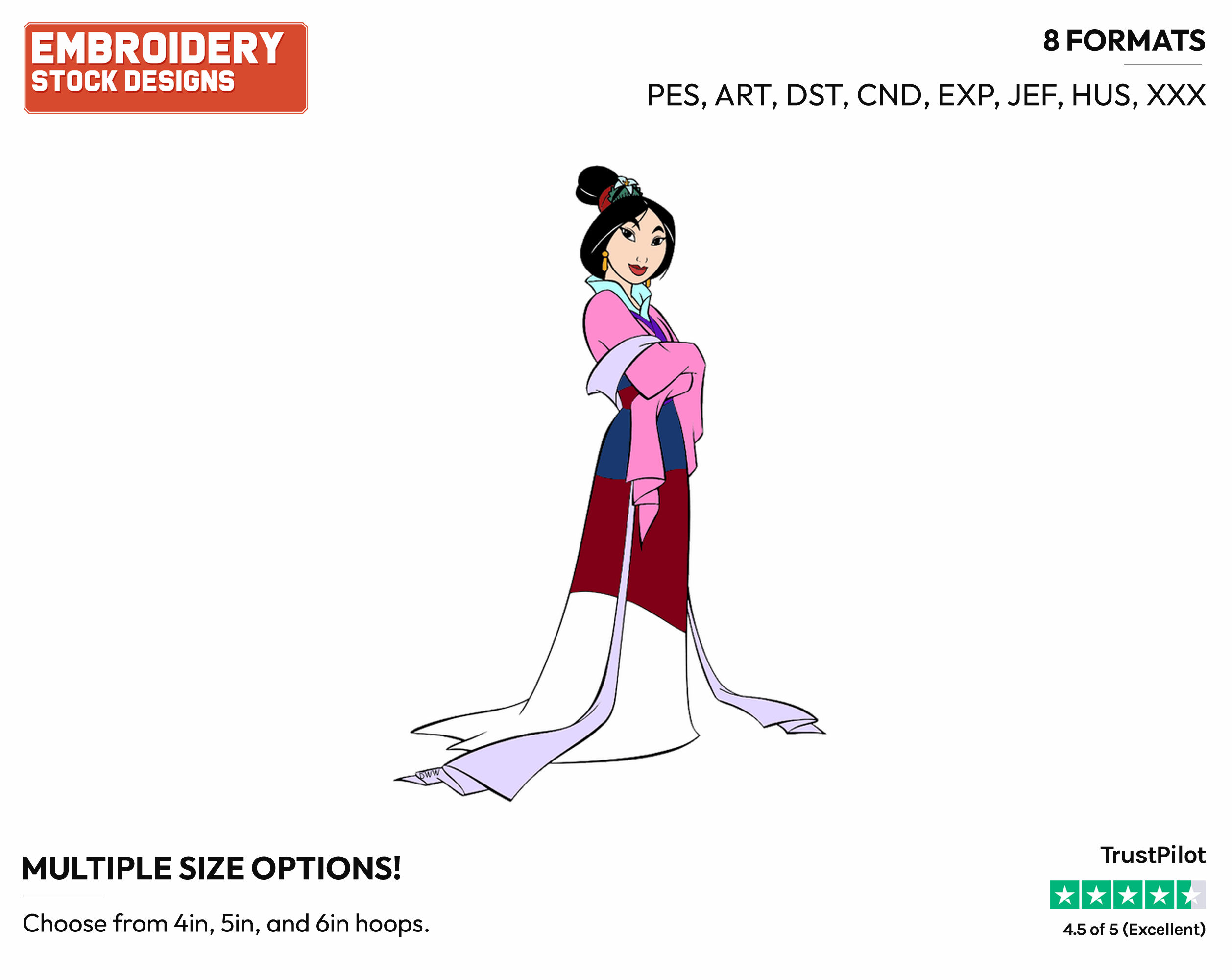 Mulan - Disney's Mulan - Embroidery Design in 3 sizes & 8 formats ...