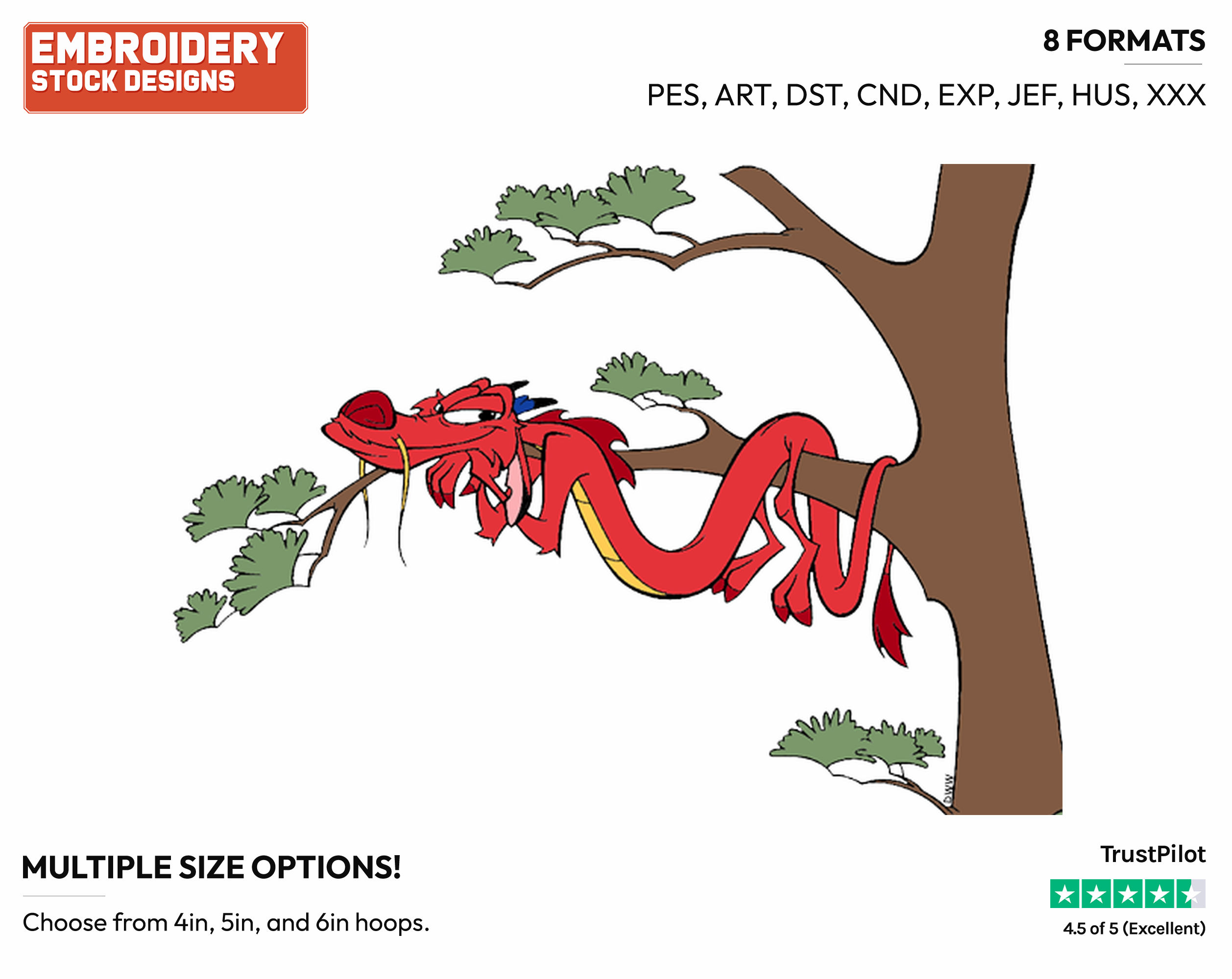 Mushu - Disney's Mulan - Embroidery Design in 3 sizes & 8 formats ...