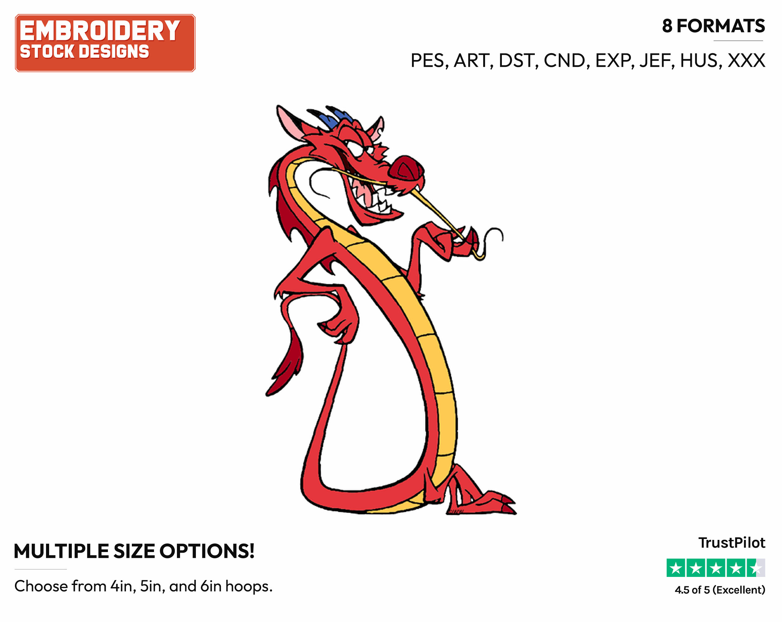 Mushu - Disney's Mulan - Embroidery Design in 3 sizes & 8 formats ...