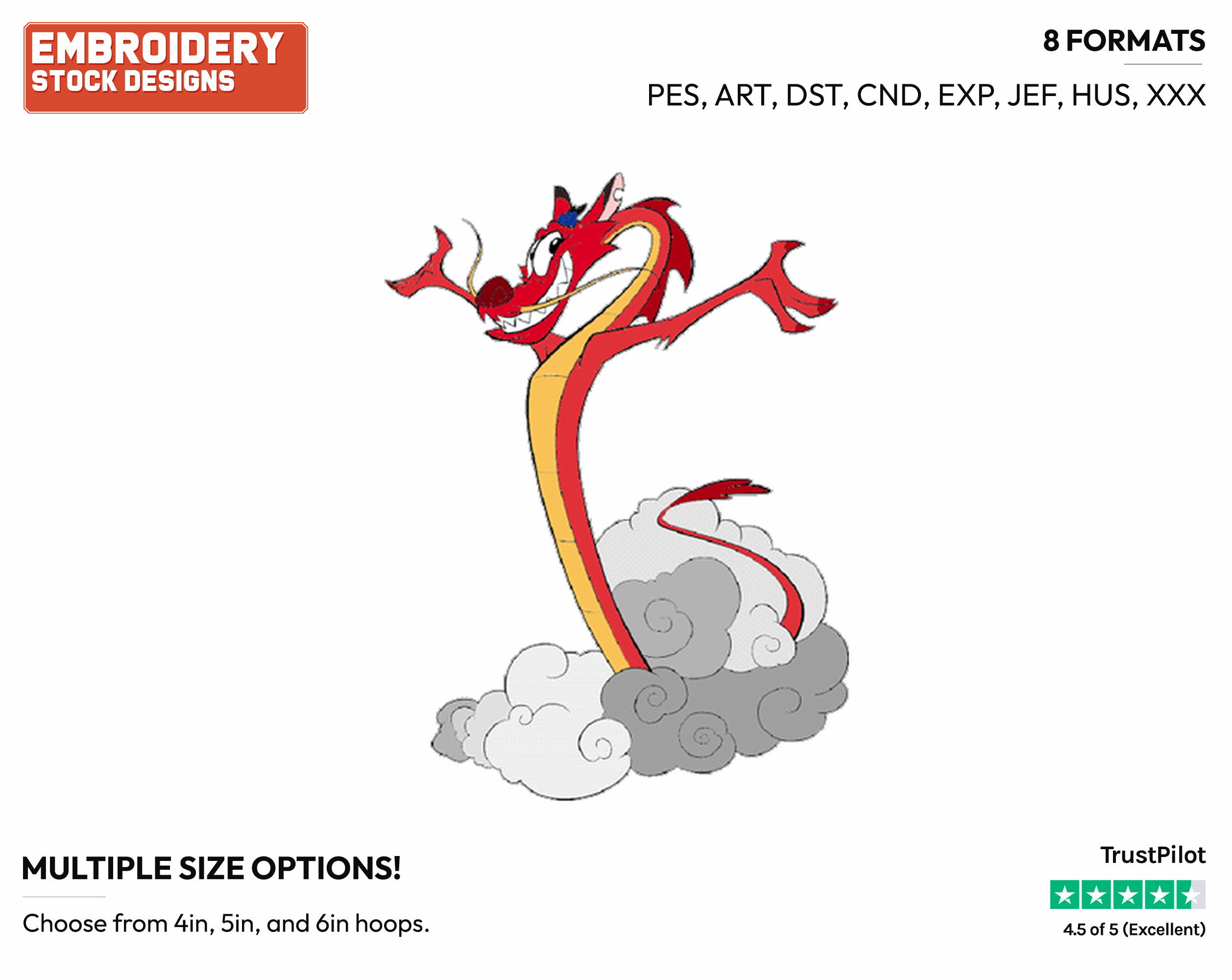 Mushu - Disney's Mulan - Embroidery Design in 3 sizes & 8 formats ...