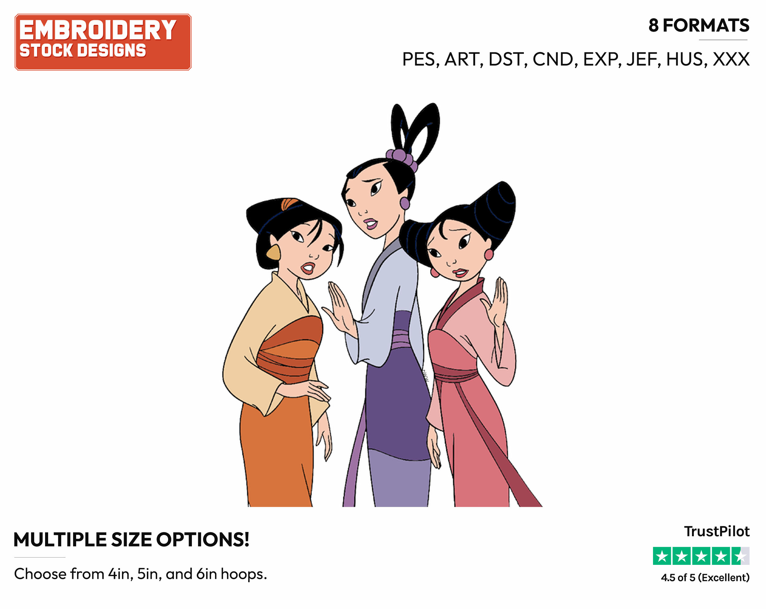 Ting-Ting, Mei, Su - Disney's Mulan - Embroidery Design in 3 sizes & 8 ...