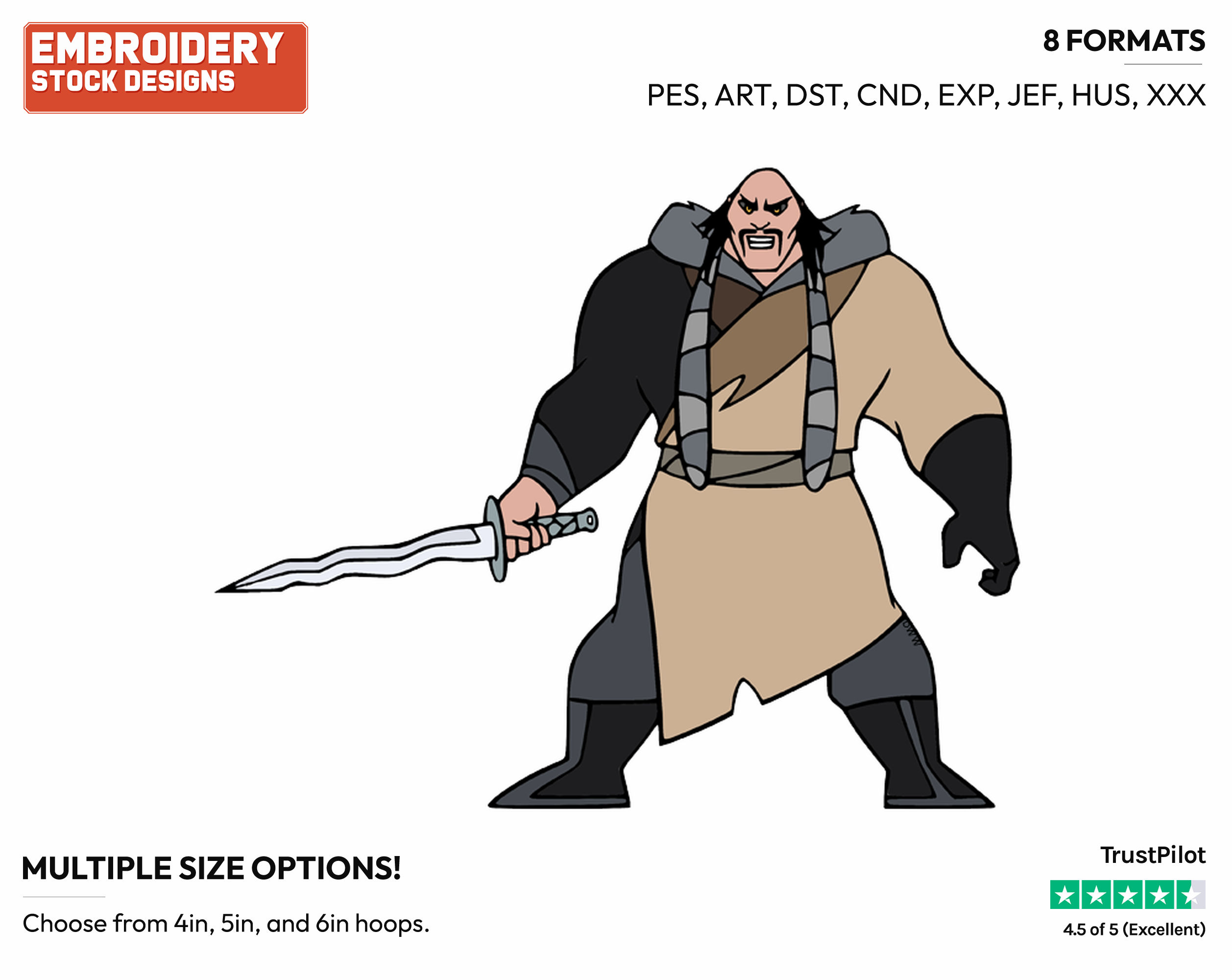 Shan Yu With His Sword - Disney's Mulan - Embroidery Design in 3 sizes ...