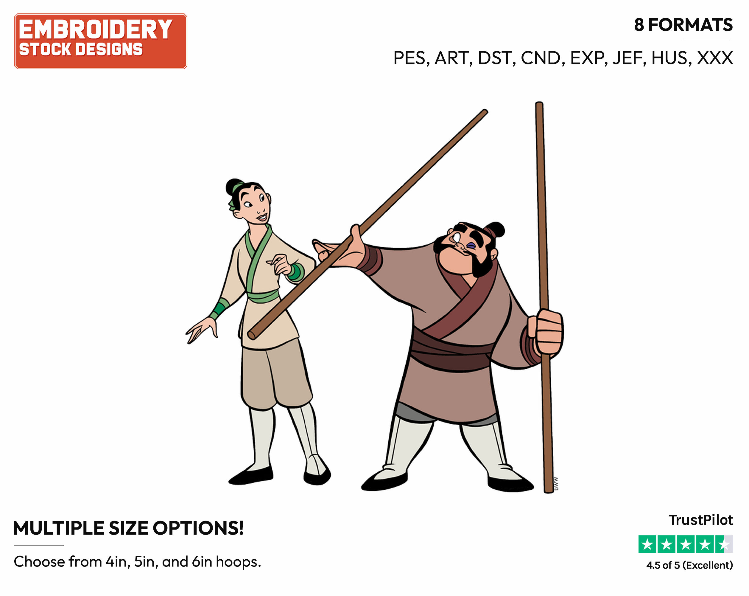 Mulan And Yao Training - Disney's Mulan - Embroidery Design in 3 sizes ...