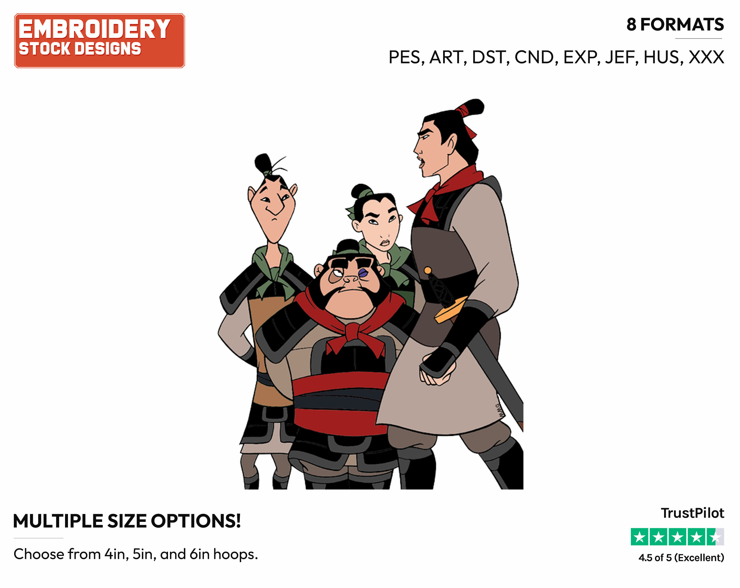 Mulan, Yao, Ling, Shang - Disney's Mulan - Embroidery Design in 3 sizes ...