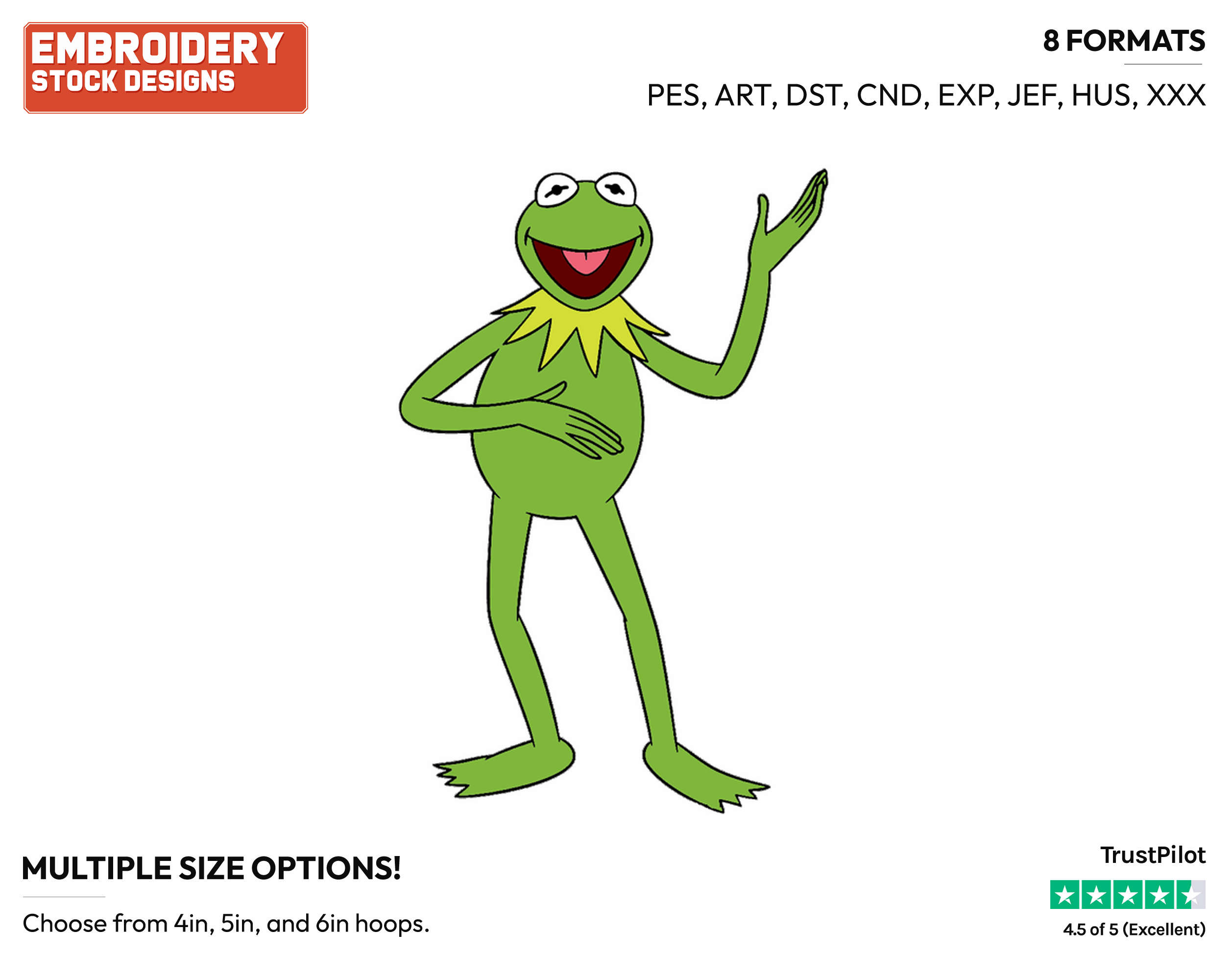 Kermit The Frog - Disney's The Muppets - Embroidery Design in 3 sizes ...