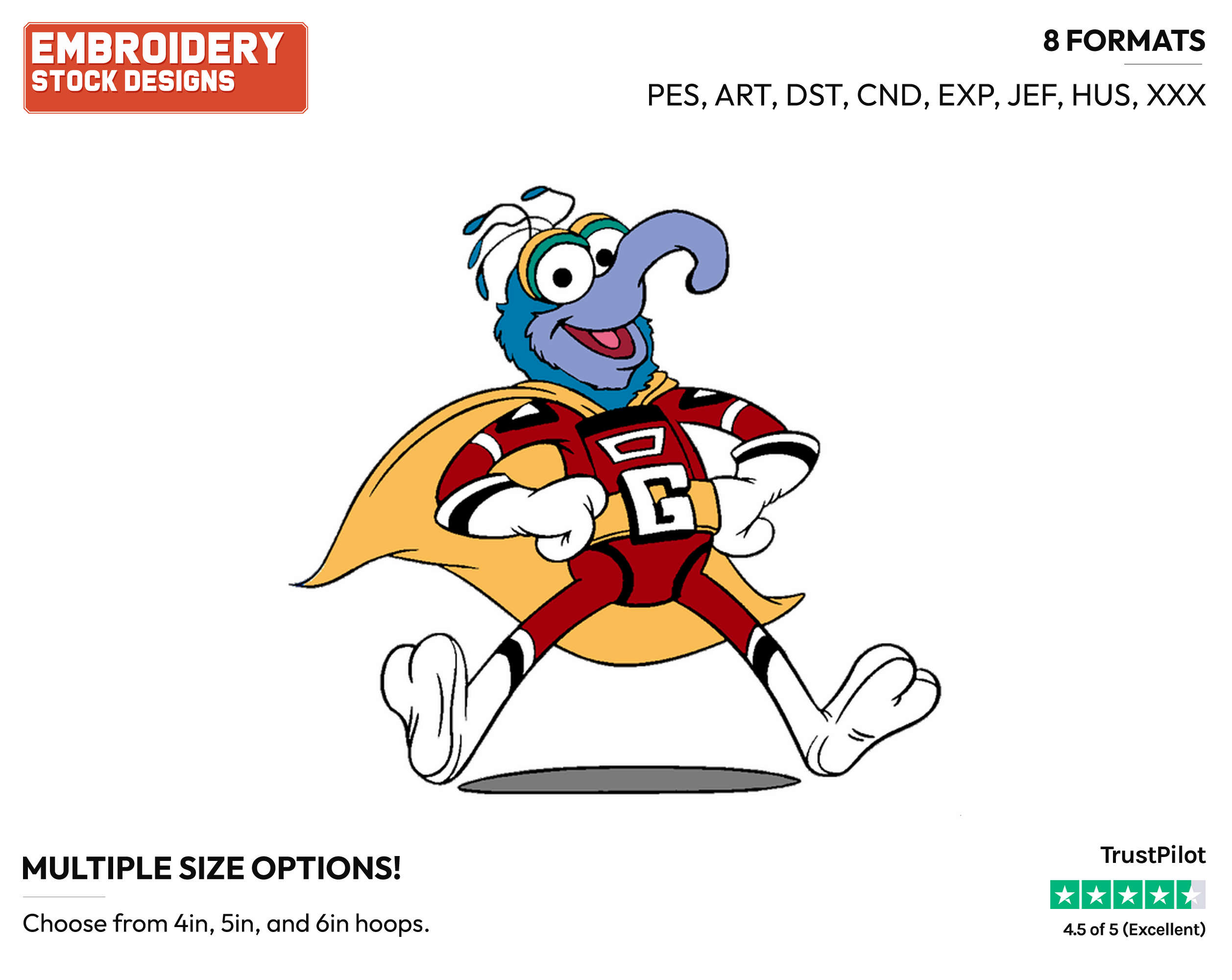 Superhero Gonzo - Disney's The Muppets - Embroidery Design in 3 sizes ...