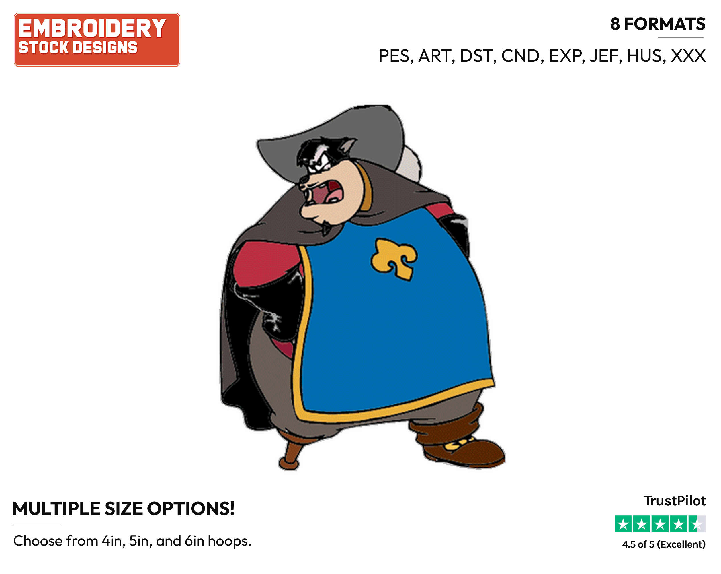 Pete - Disney's The Three Musketeers - Embroidery Design in 3 sizes & 8 ...