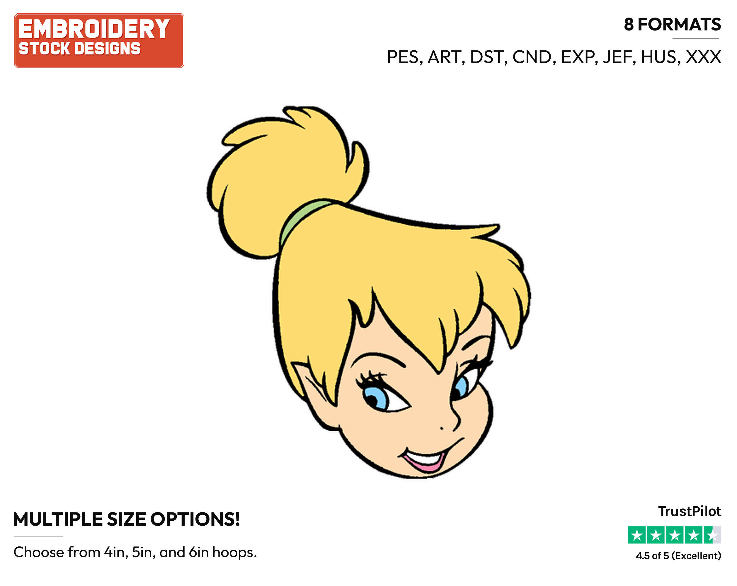 Tinker Bell's Face - Disney's Peter Pan & Tinker Bell - Embroidery ...