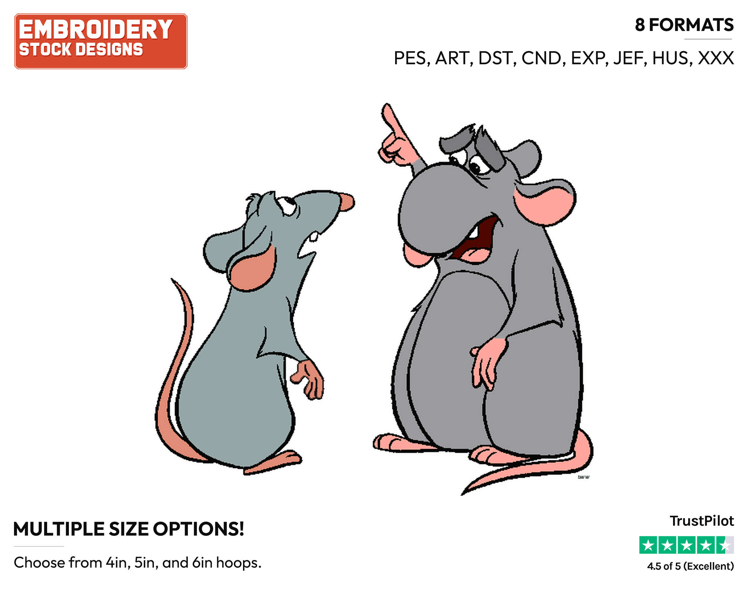 Remy, Django - Disney's Ratatouille - Embroidery Design in 3 sizes & 8 ...