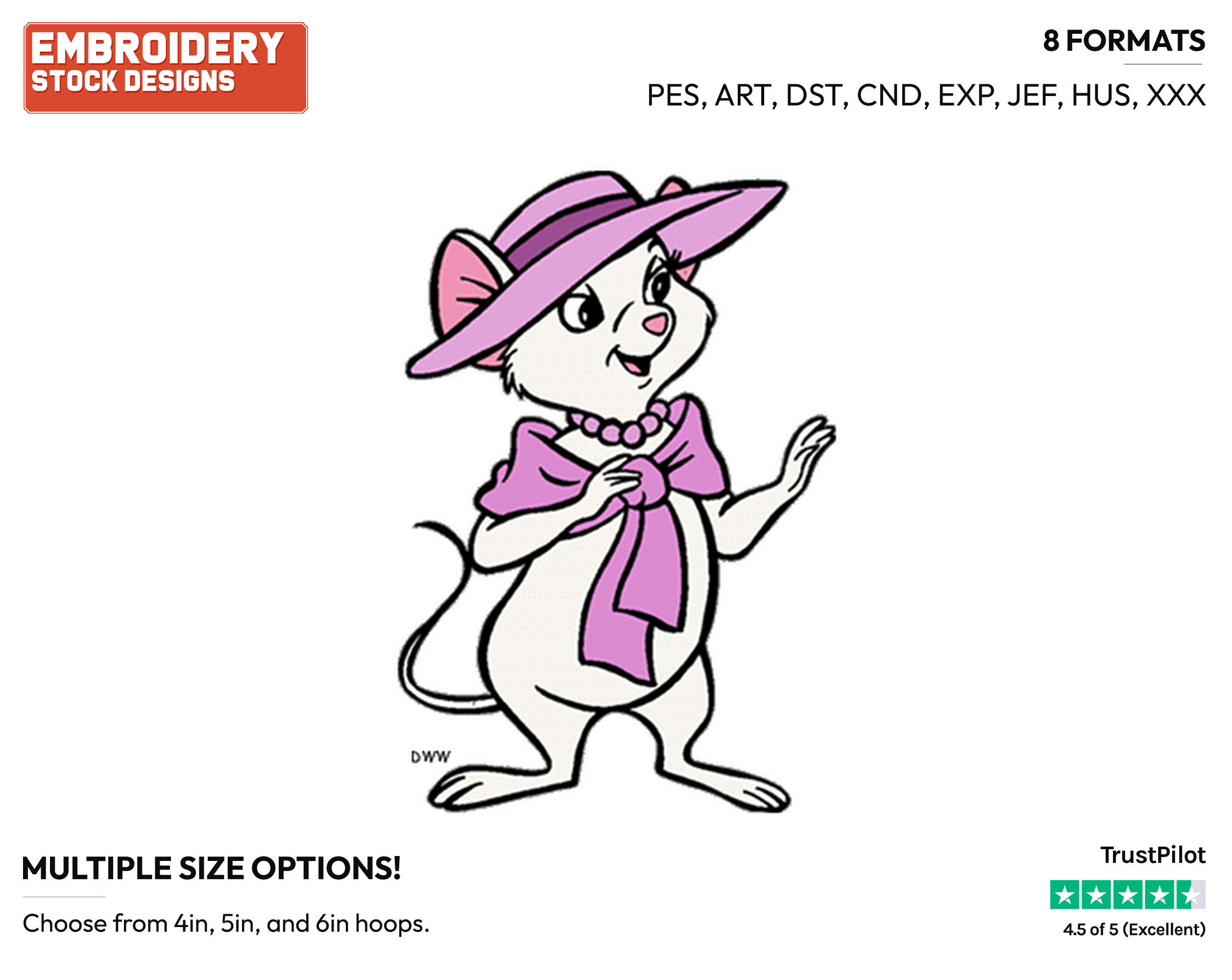 Bianca - Disney's The Rescuers Down Under - Embroidery Design in 3 ...