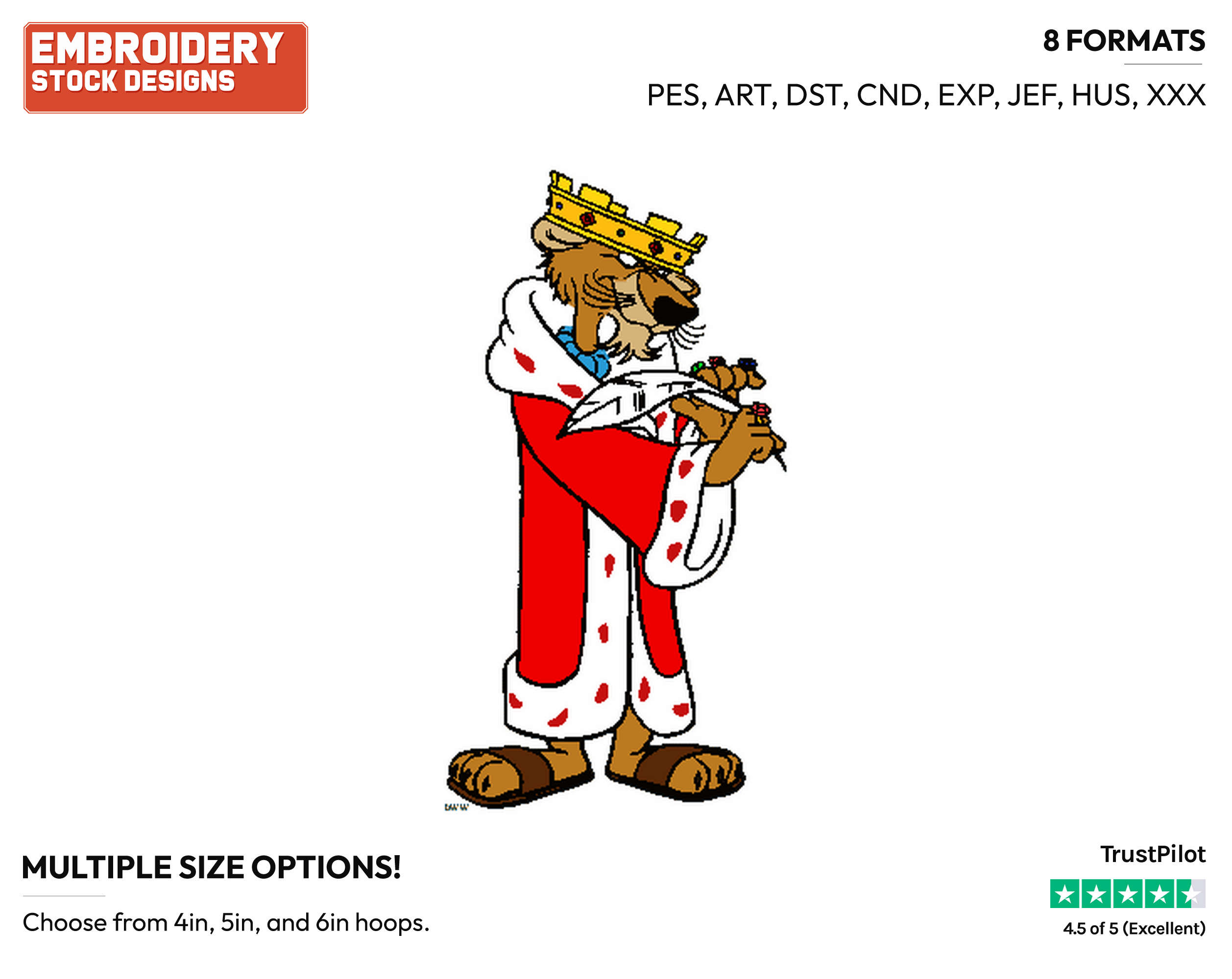 Prince John - Disney's Robin Hood - Embroidery Design in 3 sizes & 8 ...