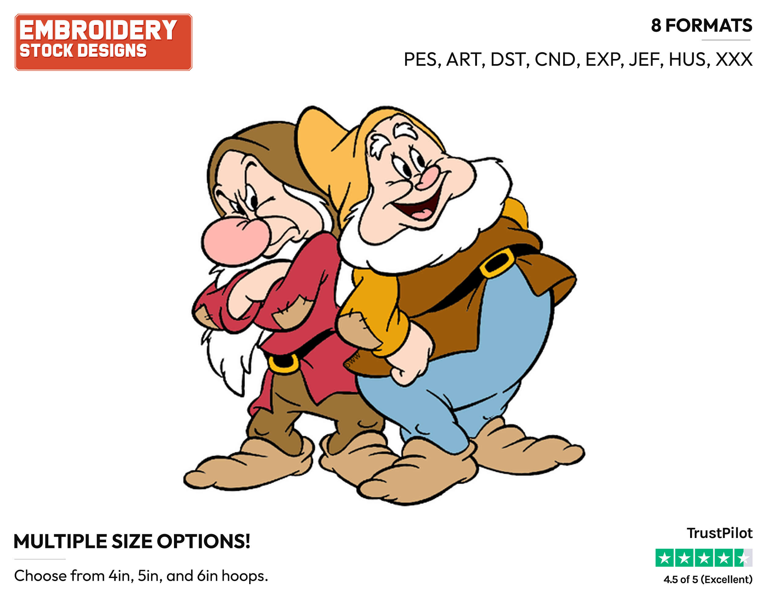 Grumpy, Happy - Disney's Snow White and the Seven Dwarfs - Embroidery ...