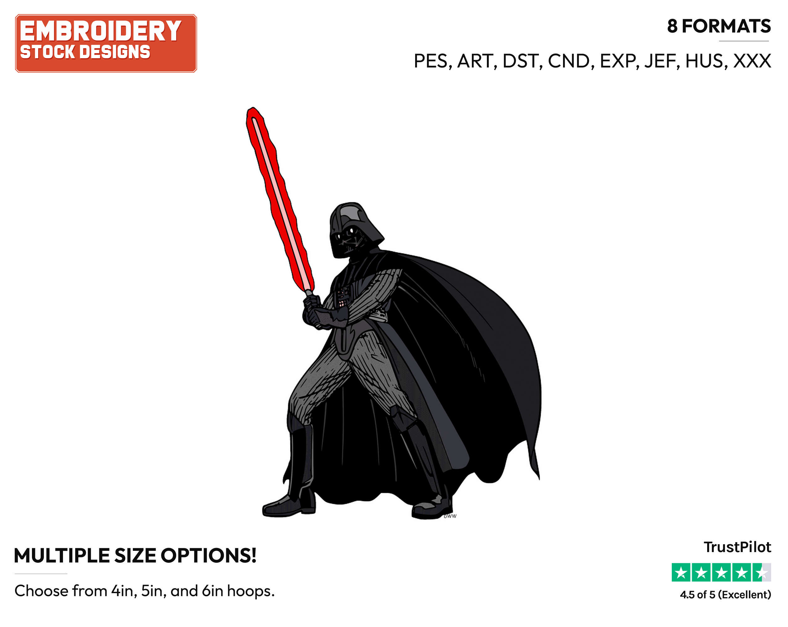 Darth Vader - Disney's Star Wars - Embroidery Design in 3 sizes & 8 ...