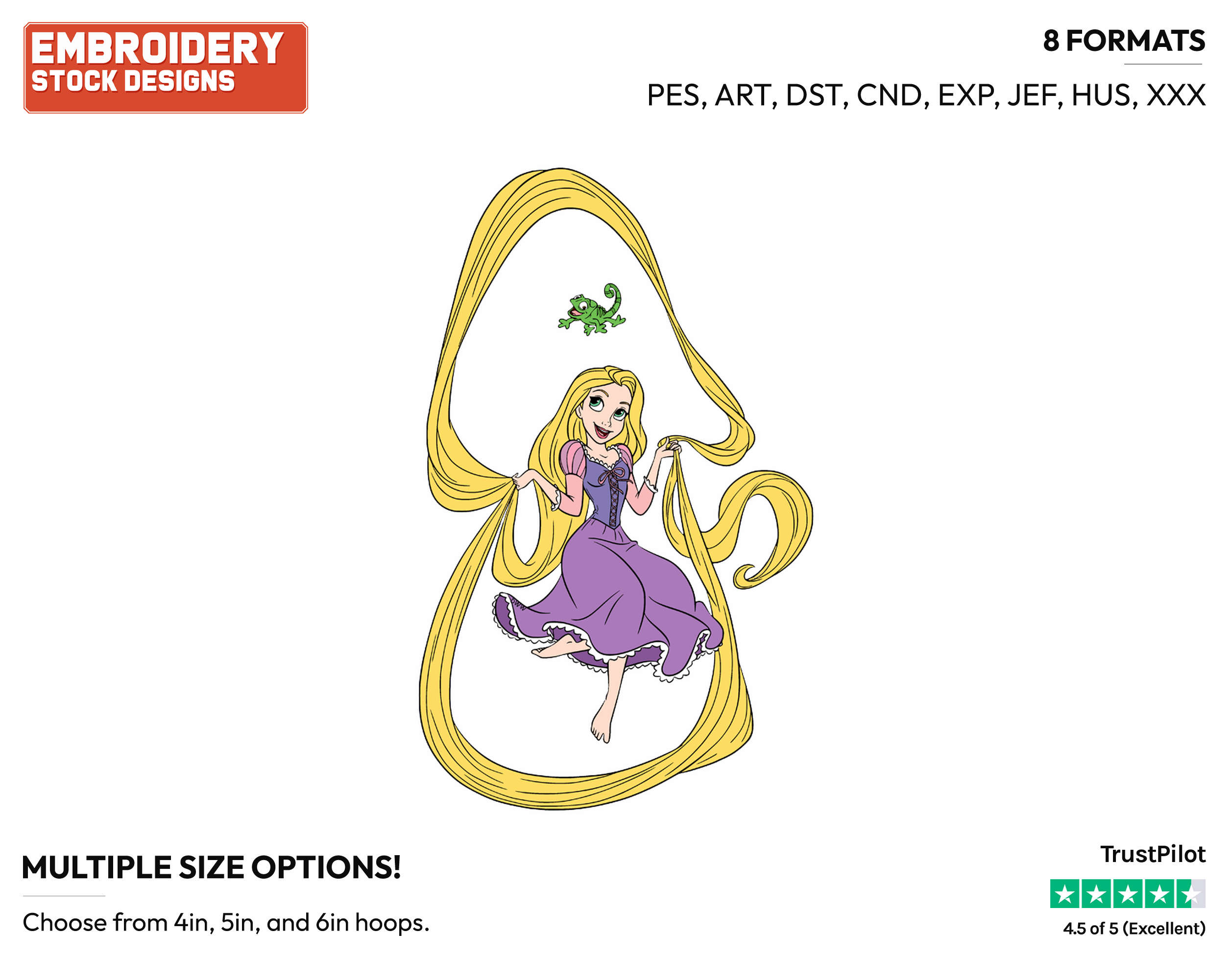 Rapunzel Skipping With Pascal - Disney's Tangled - Embroidery Design in ...