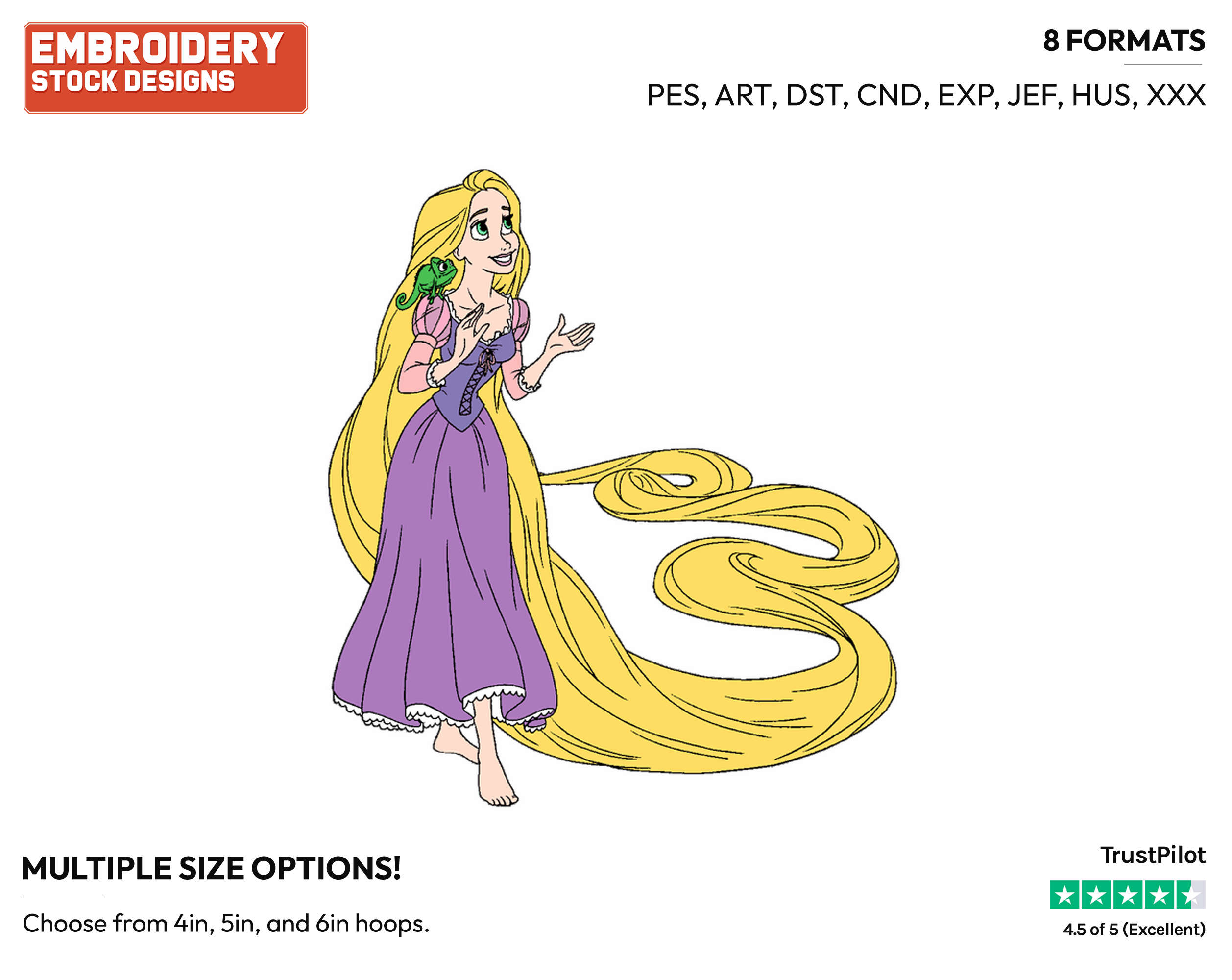 Rapunzel, Pascal - Disney's Tangled - Embroidery Design in 3 sizes & 8 ...