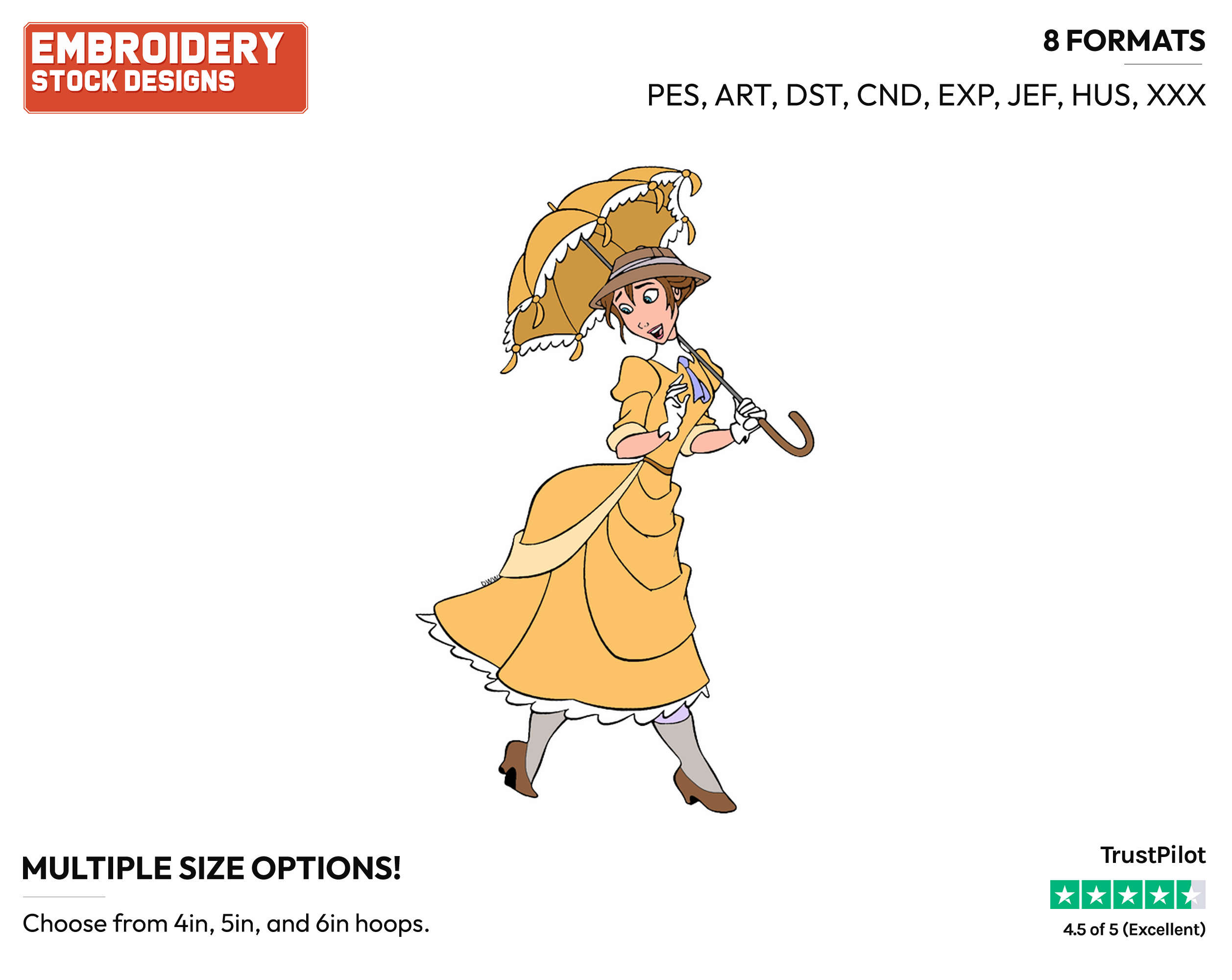 Jane With Her Parasol - Disney's Tarzan - Embroidery Design in 3 sizes ...