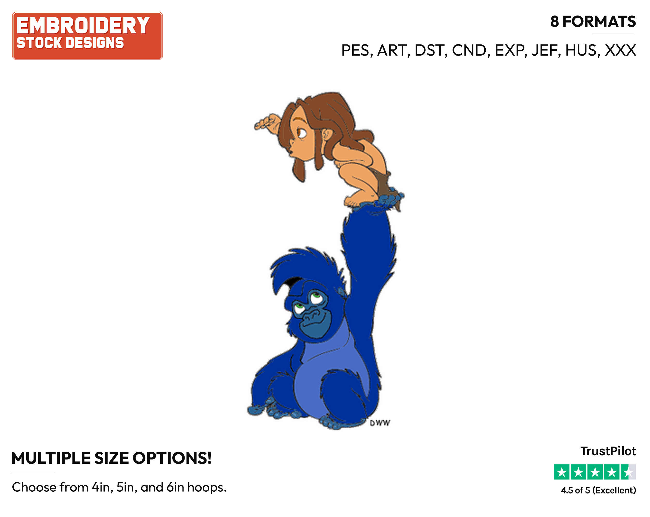 Young Tarzan, Terk - Disney's Tarzan - Embroidery Design in 3 sizes & 8 ...
