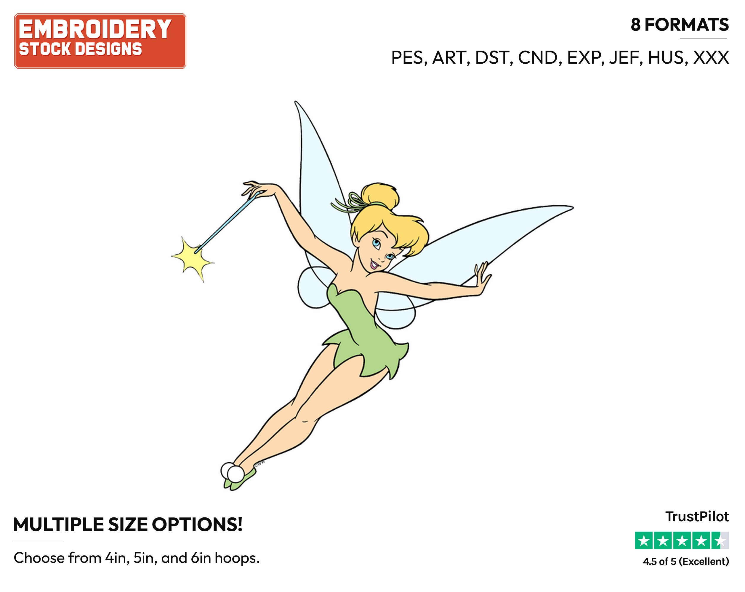 Flying With Magic Wand - Disney's Tinker Bell - Embroidery Design in 3 ...